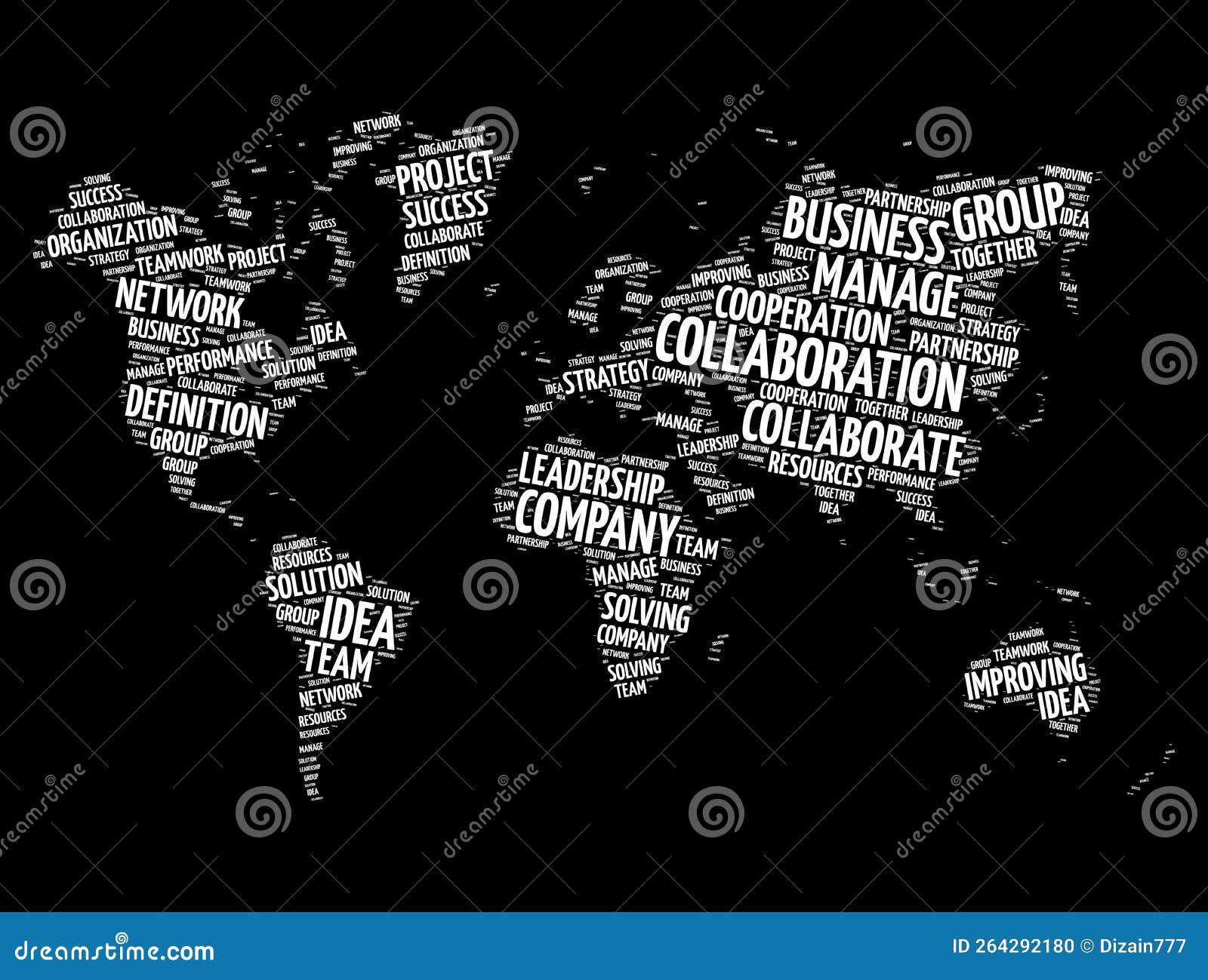 COLLABORATION Word Cloud in Shape of World Map, Business Concept ...