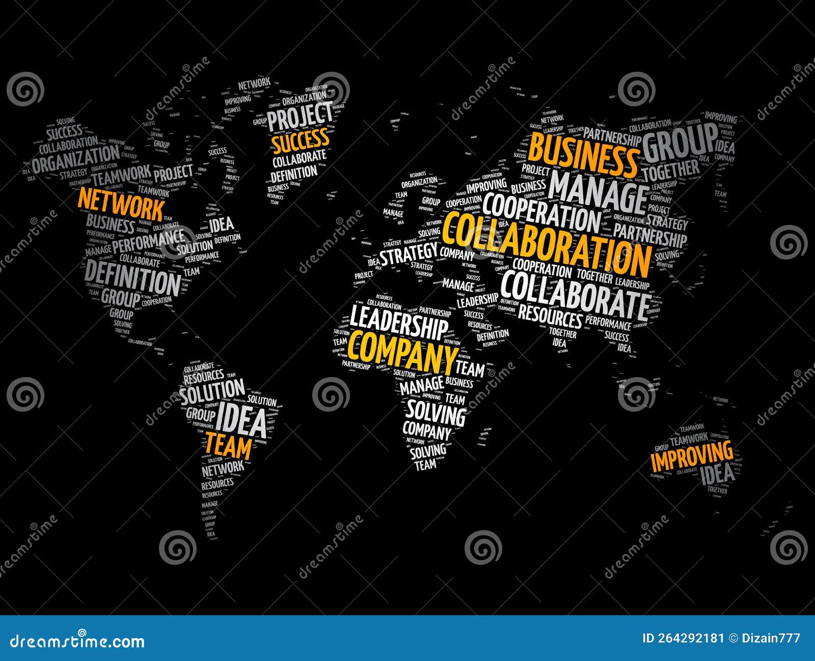 COLLABORATION Word Cloud in Shape of World Map, Business Concept ...