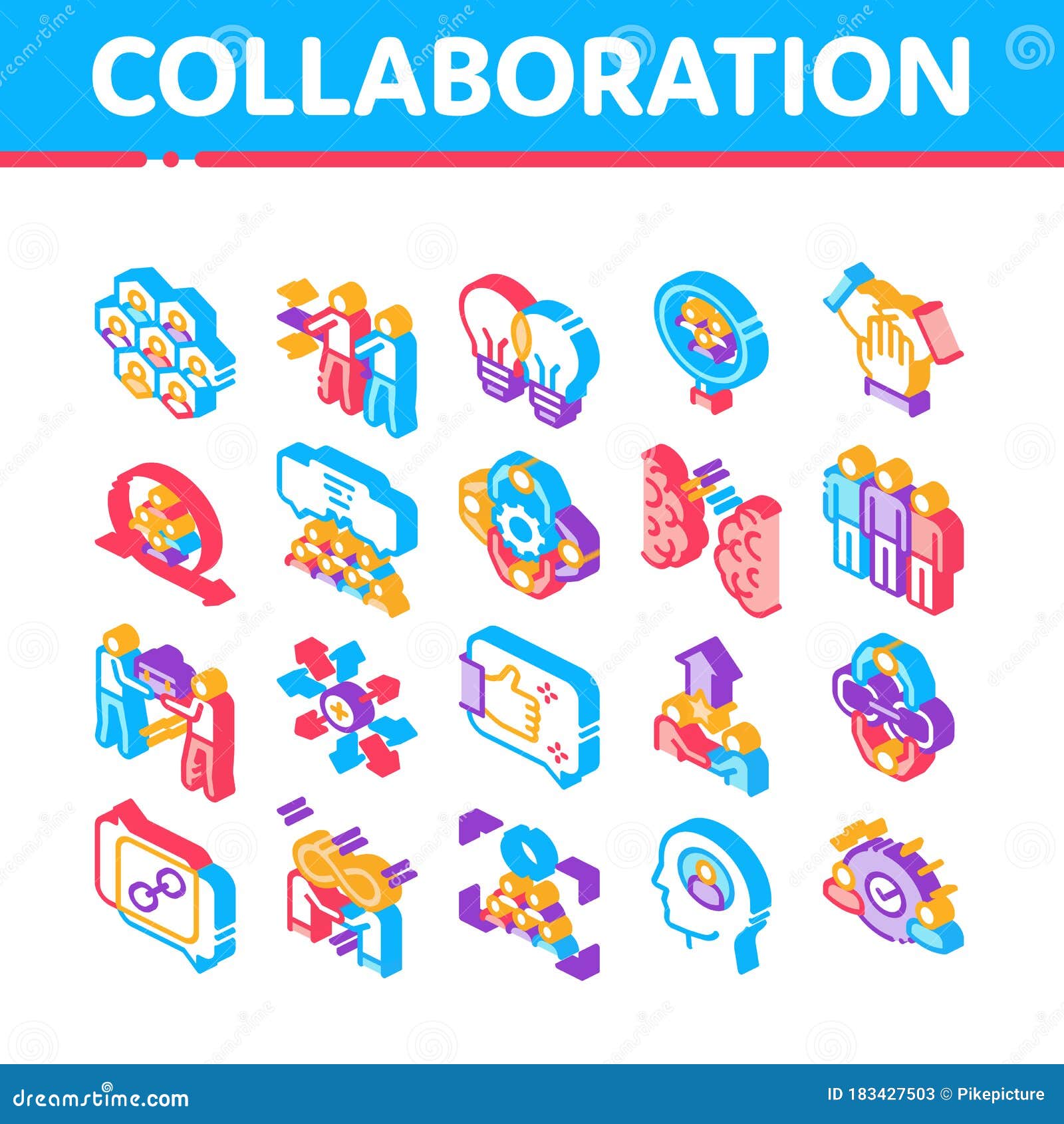 Collaboration Work Isometric Icons Set Vector Stock Vector ...