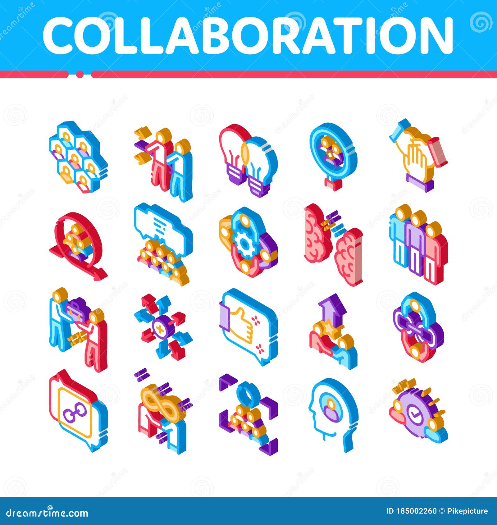 Collaboration Work Isometric Icons Set Vector Stock Vector ...