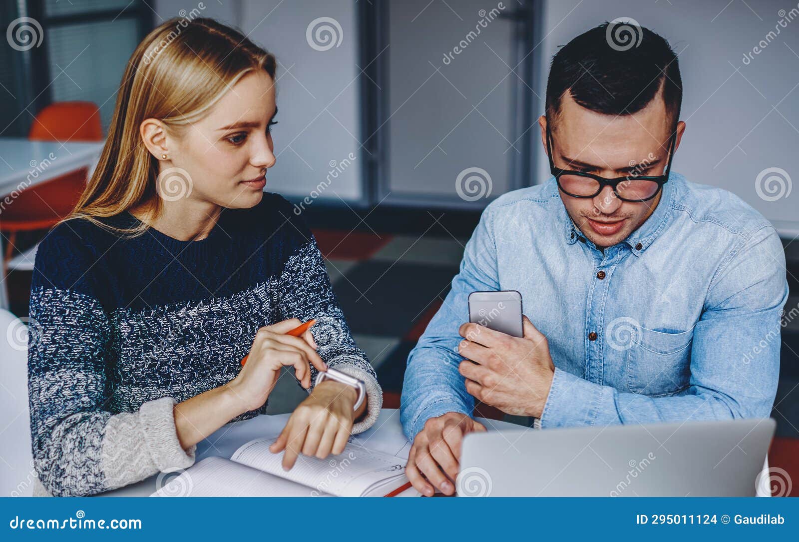 Collaboration of Young Man and Woman Preparing Common Studying Project ...