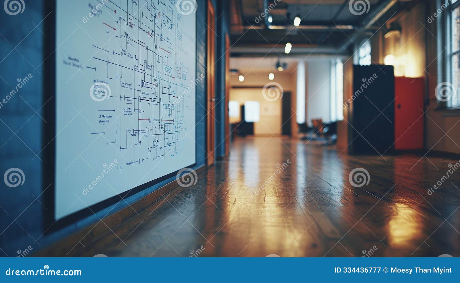 Collaborative Business Planning Flowchart on Whiteboard in Conference ...