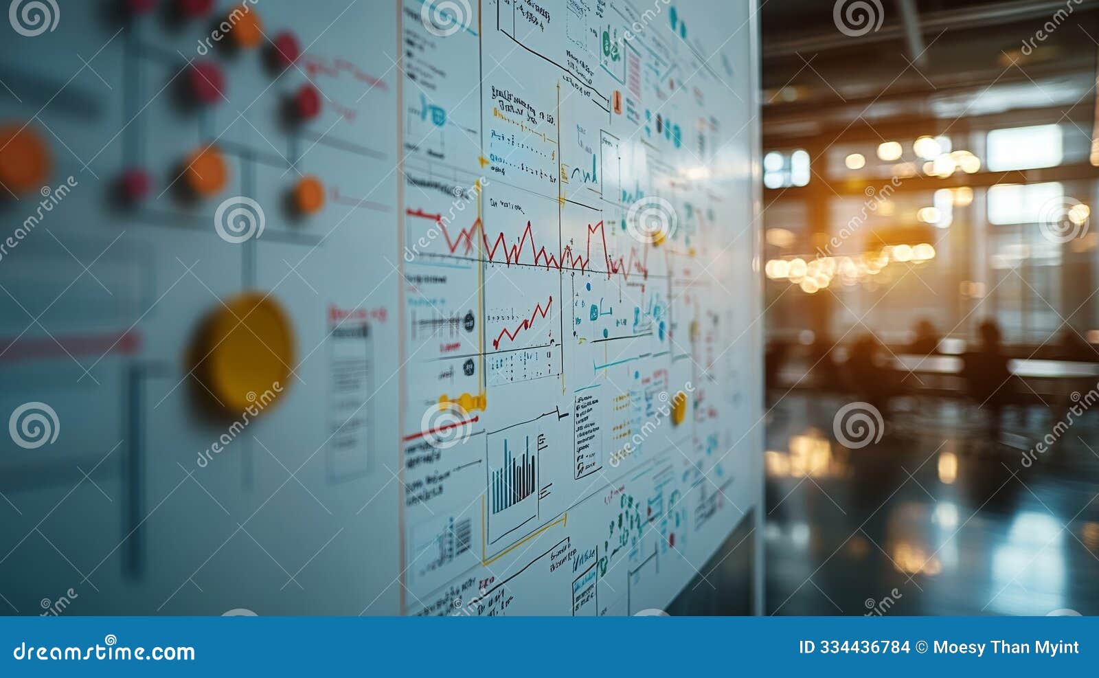 Collaborative Business Planning Flowchart On Whiteboard In Conference ...