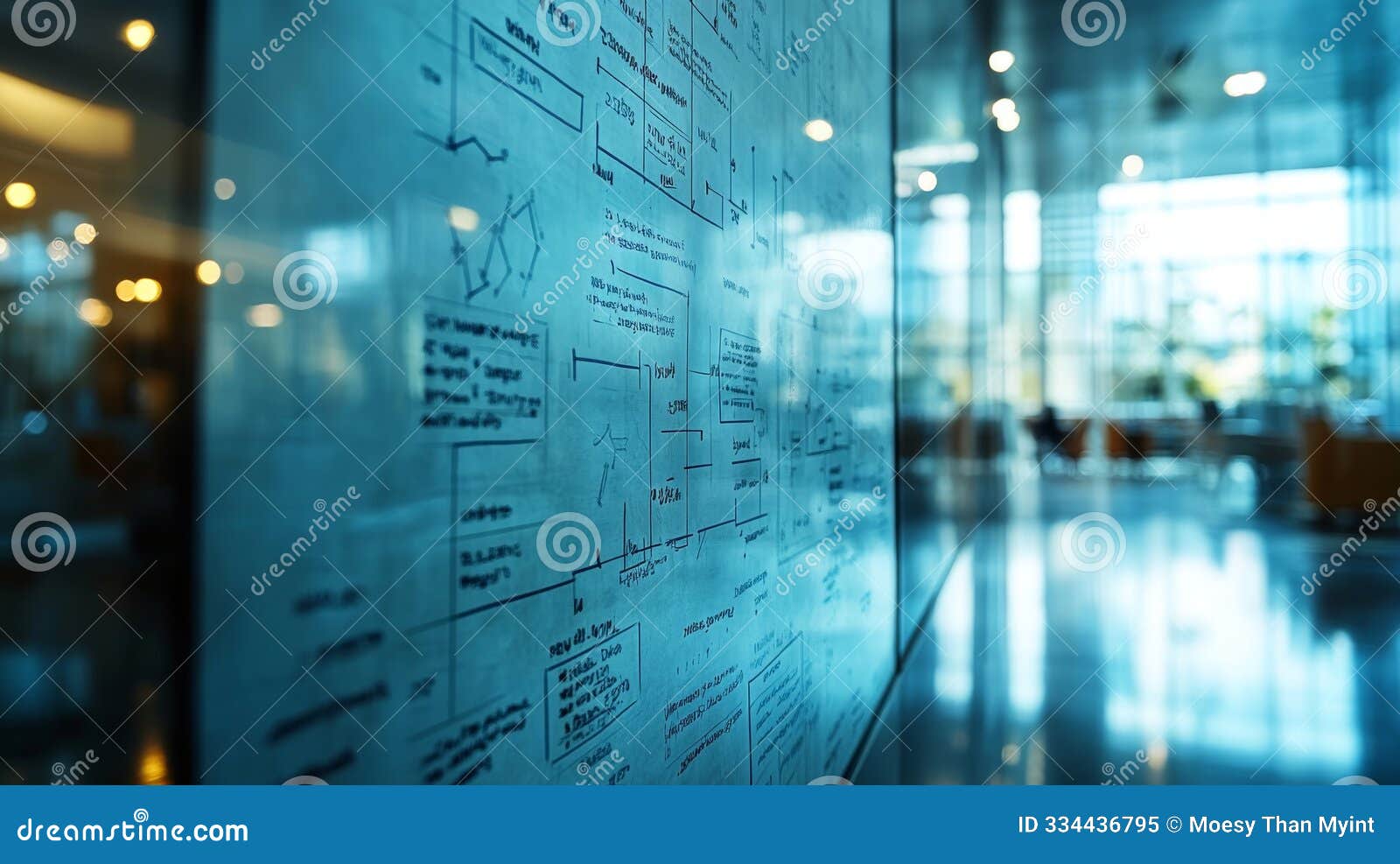Collaborative Business Planning Flowchart on Whiteboard in Conference ...
