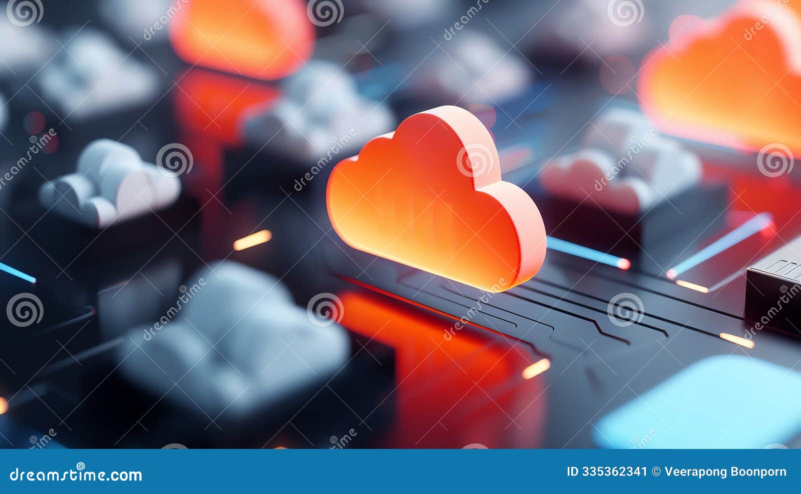 Collaborative Cloud Document Management, Smart Devices in Modern Office, Vibrant Colors ...