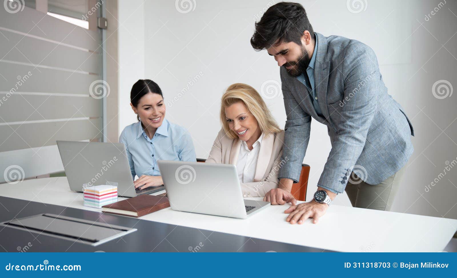 Collaborative Colleagues Working Together on a Common Office Project ...