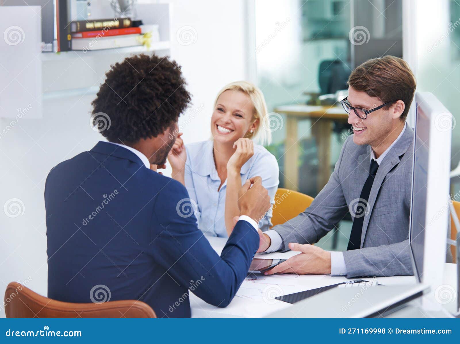 Collaborative Connections in the Workplace. Three Happy Colleagues ...