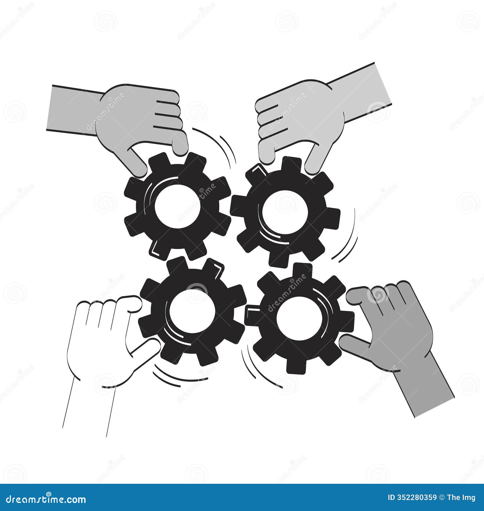 Collaborative Effort Teamwork Cogs Doodle Line Illustration Concept ...