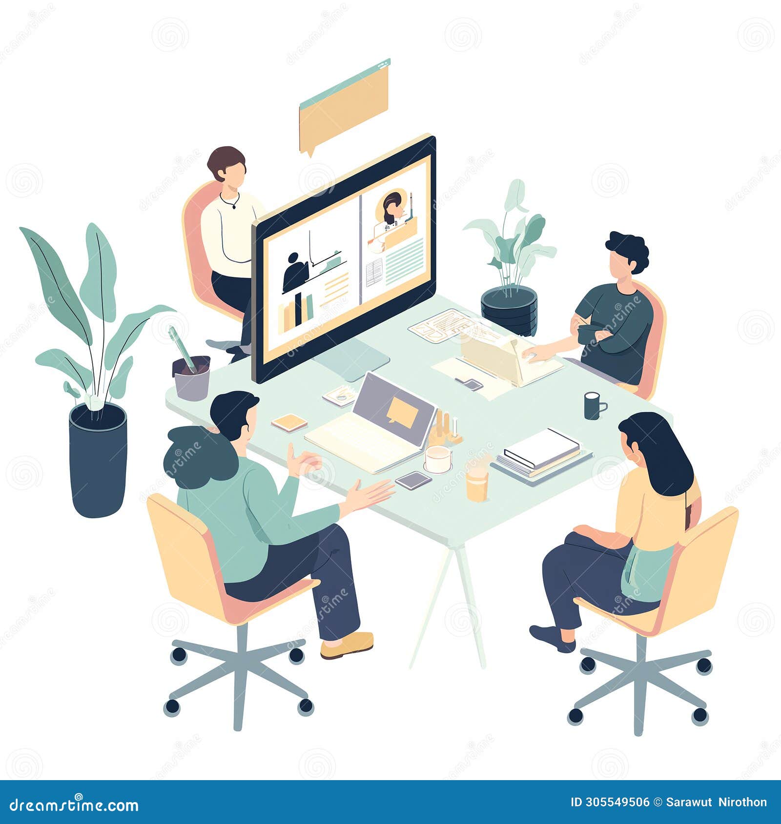 A Collaborative Group Working Together in a Shared Workspace, Against a ...