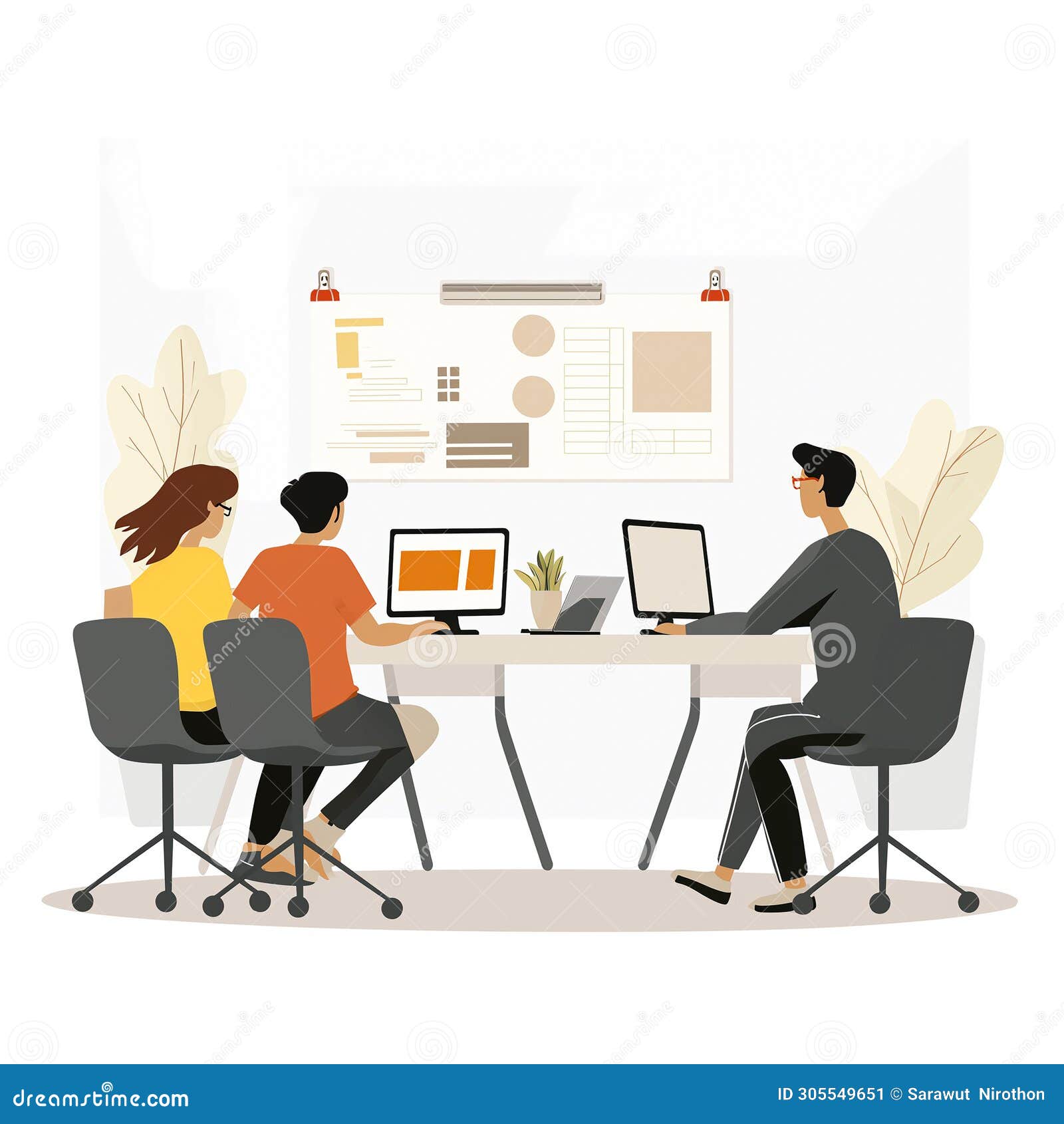 A Collaborative Group Working Together in a Shared Workspace, Against a ...