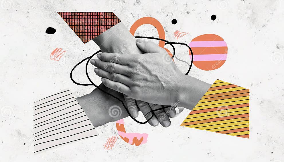 Collaborative Hands in a Vibrant Abstract Art Collage Stock ...