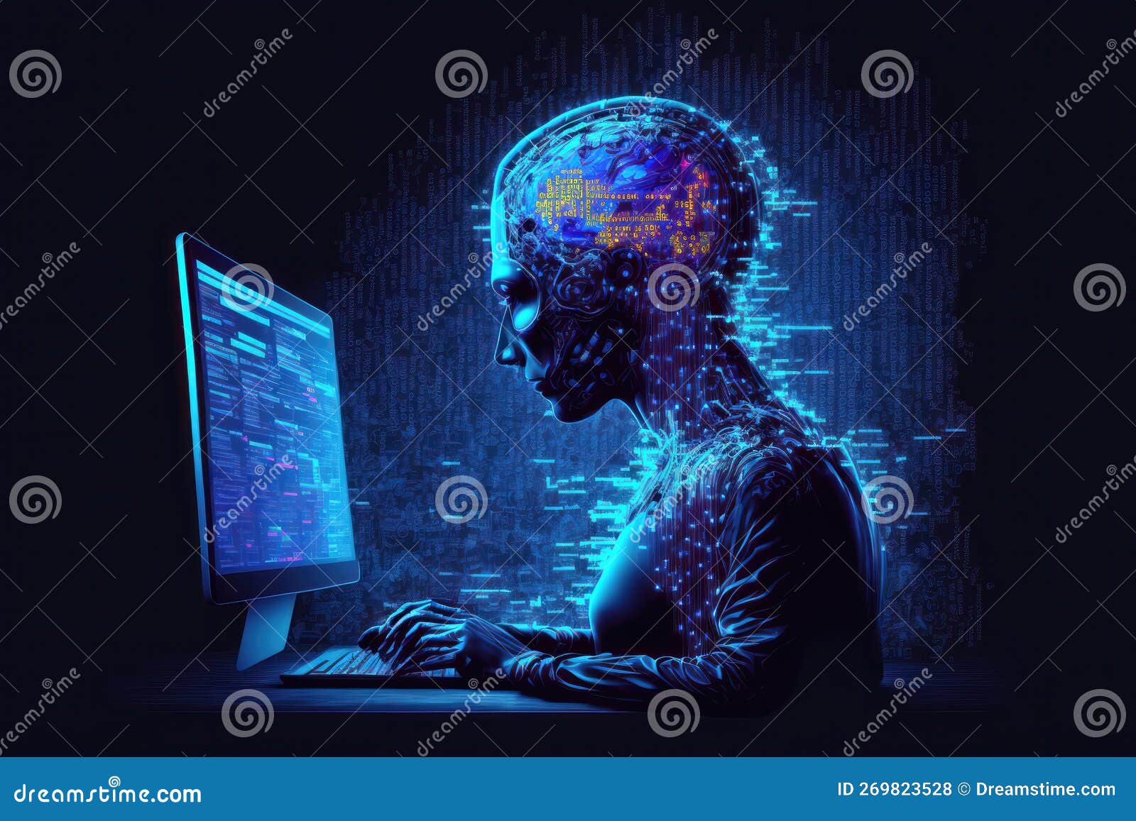 Collaborative Intelligence Coding Human And Machine Generative Ai Stock Illustration