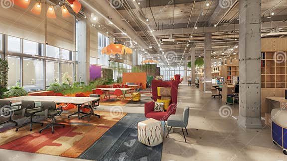 Collaborative Office with Open Areas and Virtual Collaboration Software ...