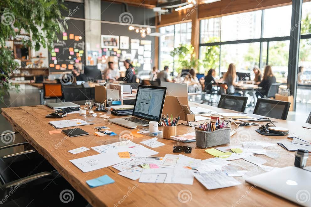 Collaborative Open Workspace with Team Brainstorming Ideas in Friendly ...