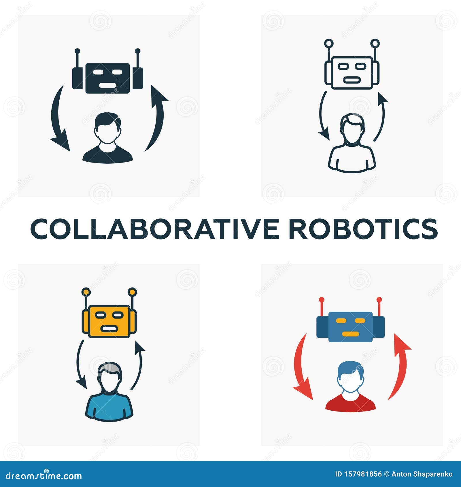 Collaborative Robotics Icon Set. Four Elements in Diferent Styles from ...