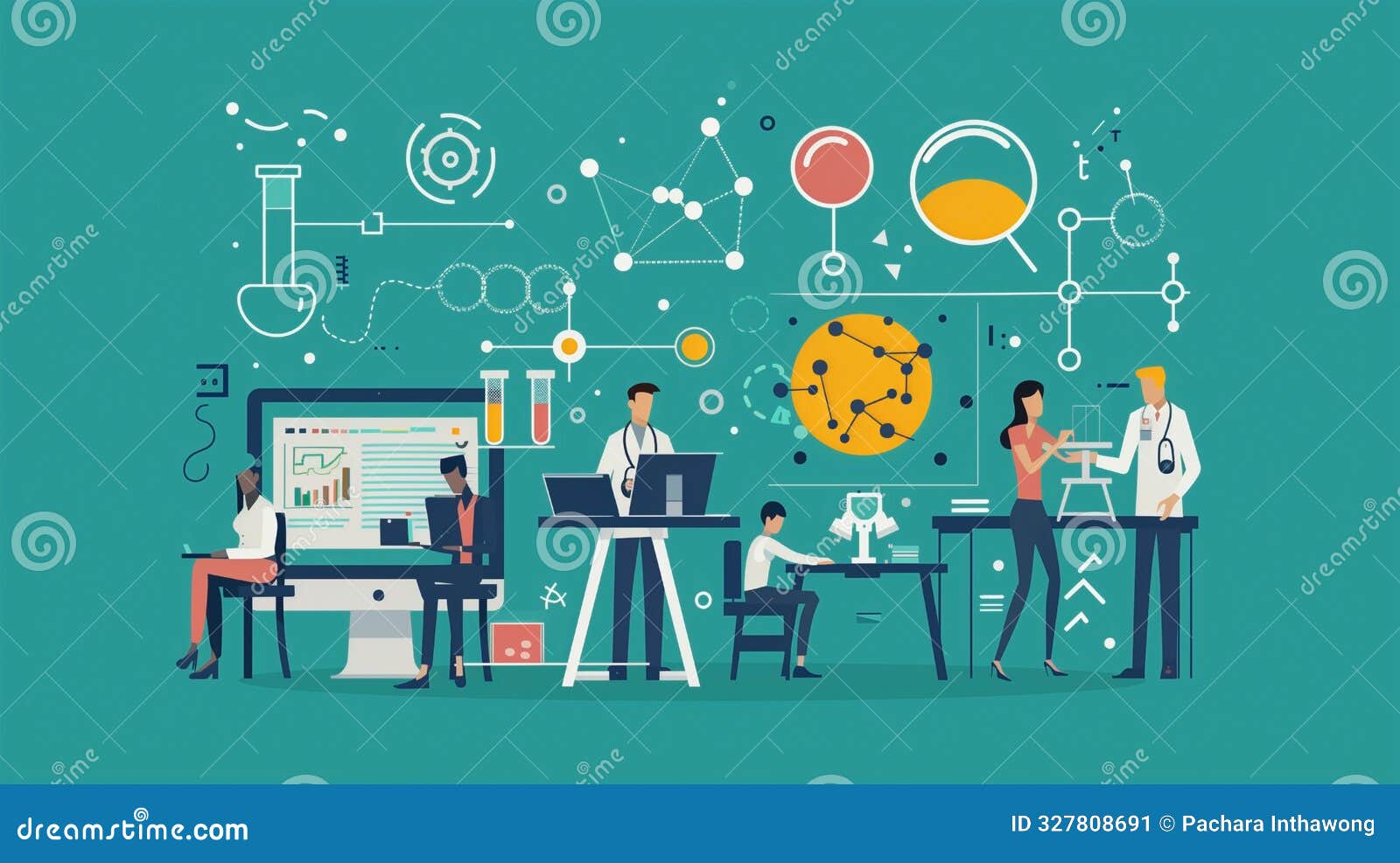 Collaborative Scientific Innovation Stock Illustration - Illustration ...