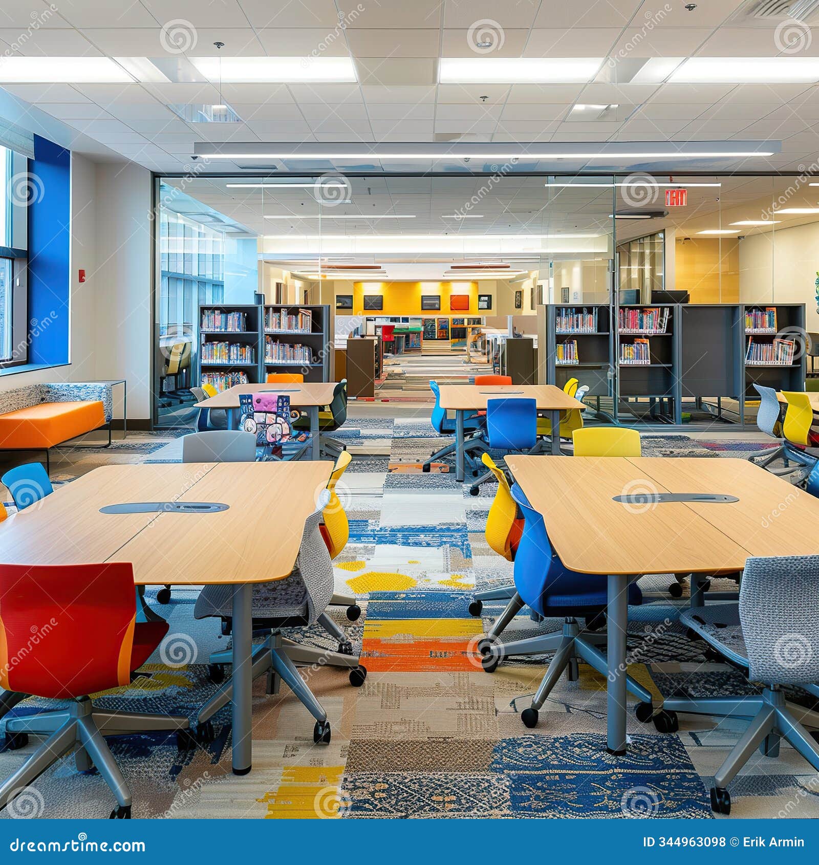 A Collaborative Study Area with Group Work Tables, Clearly Marked Zones ...