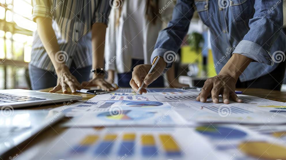 Collaborative Team Working on Project Analysis with Graphs and Charts ...