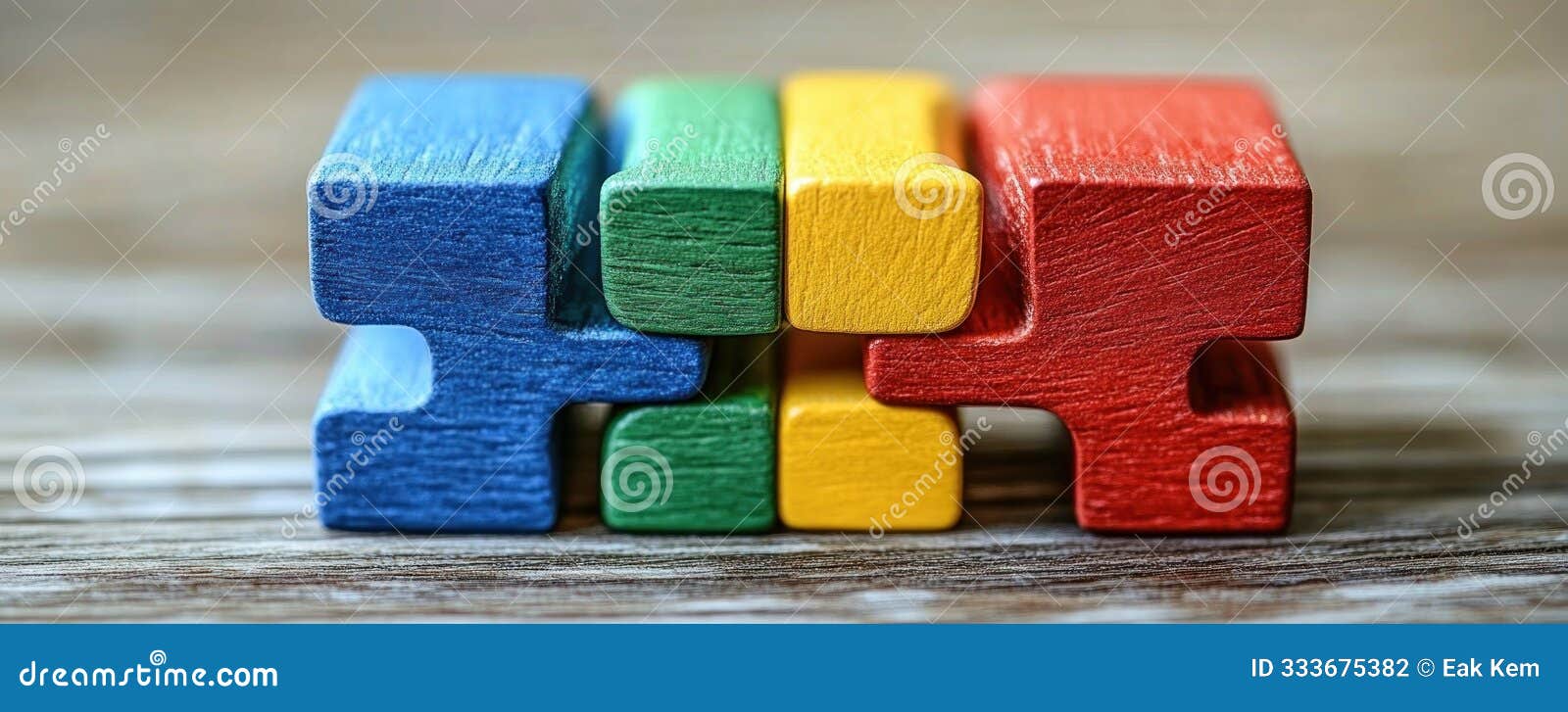 Collaborative Teamwork Colorful Wooden Blocks Interlocking To Solve ...