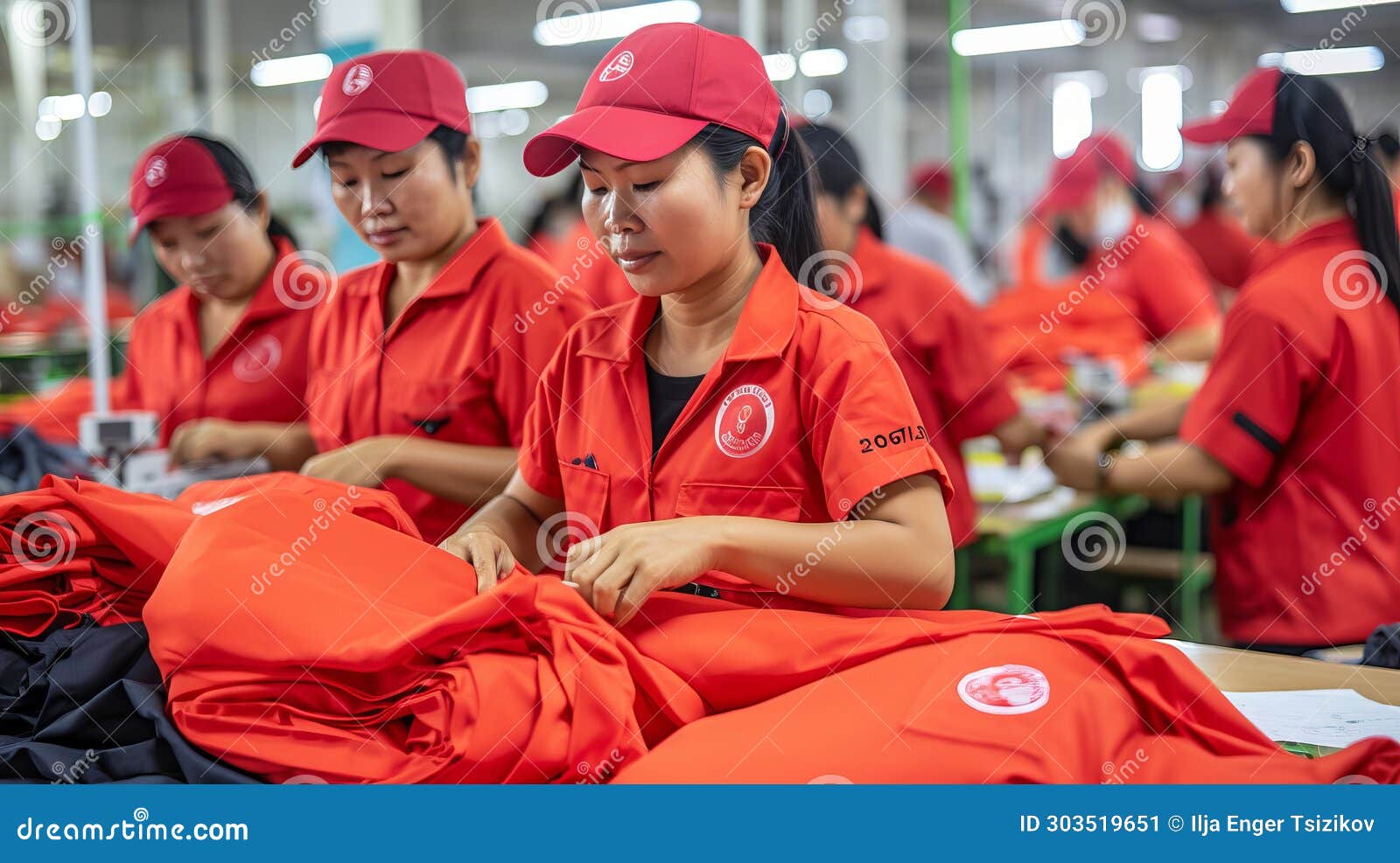 Collaborative Teamwork Factory Workers in Synchronized Assembly and ...