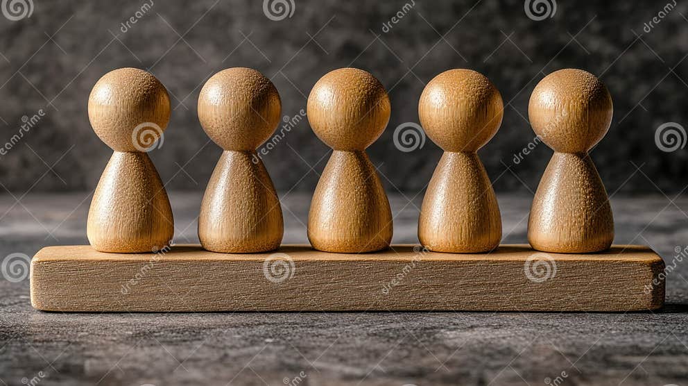 Collaborative Teamwork a Team of Wooden Figures Demonstrating Balanced ...