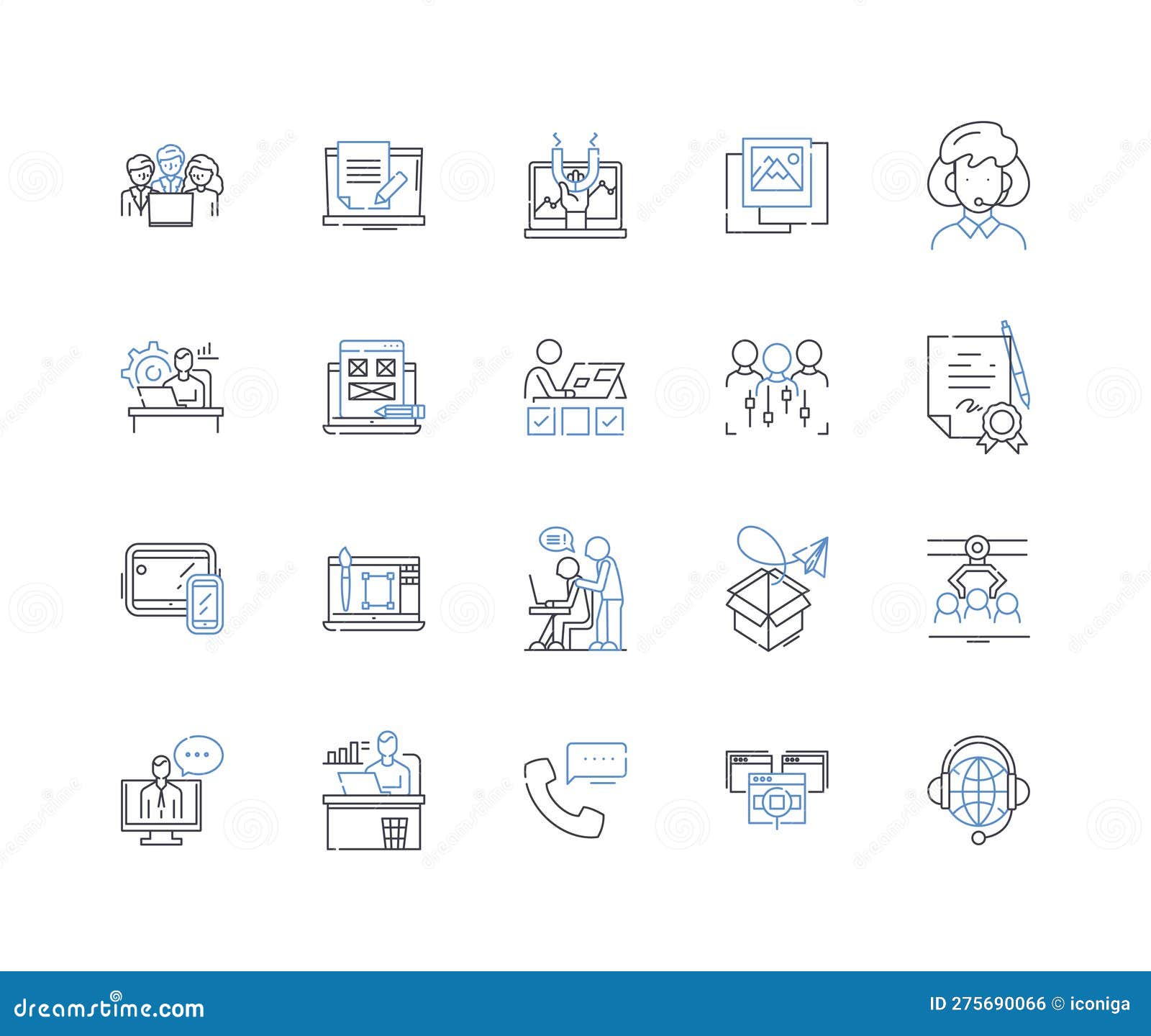 Collaborative Work Line Icons Collection. Synergy, Partnership ...