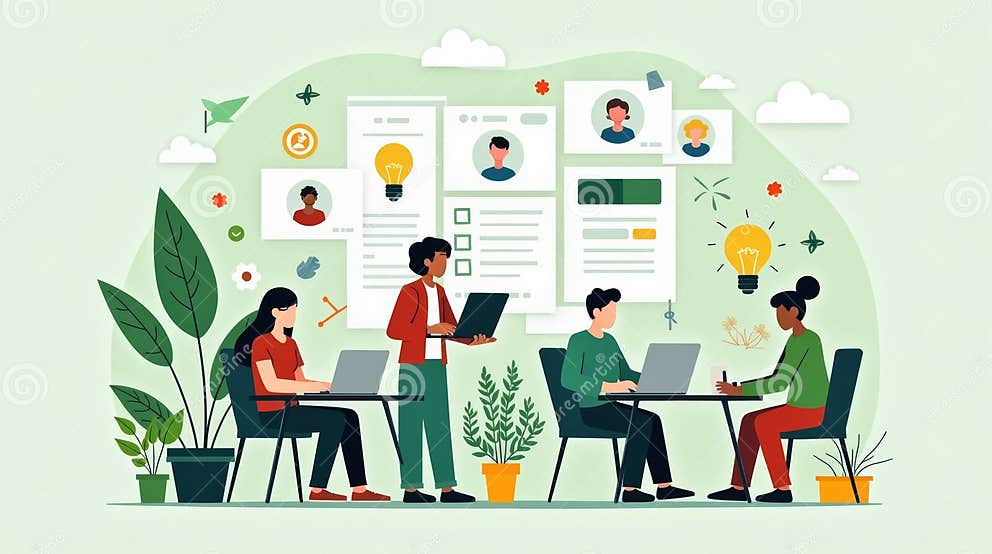 Collaborative Workspace with Colleagues Using Laptops, Brainstorming ...