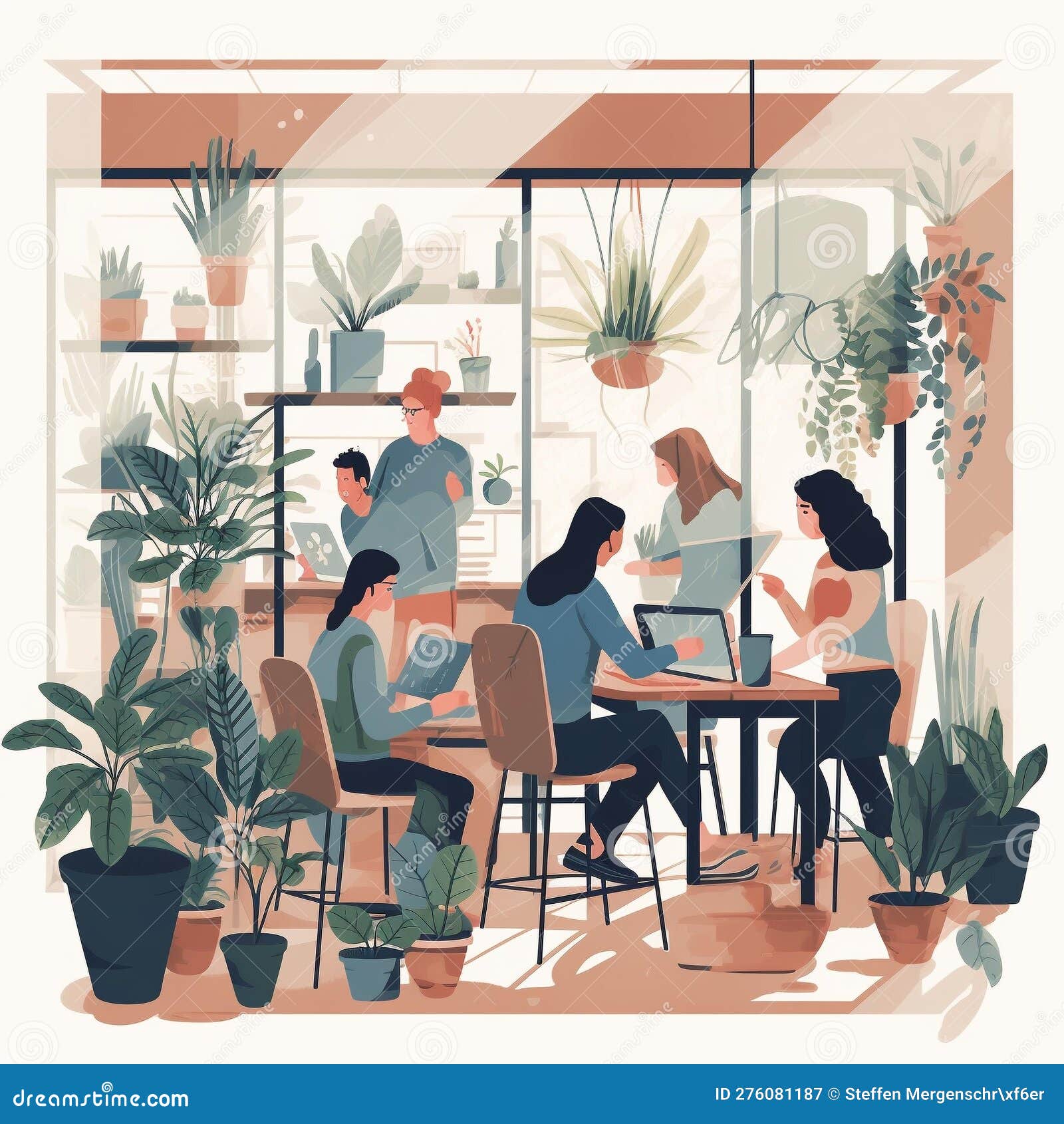 Collaborative Workspace with Natural Light and Greenery Stock ...