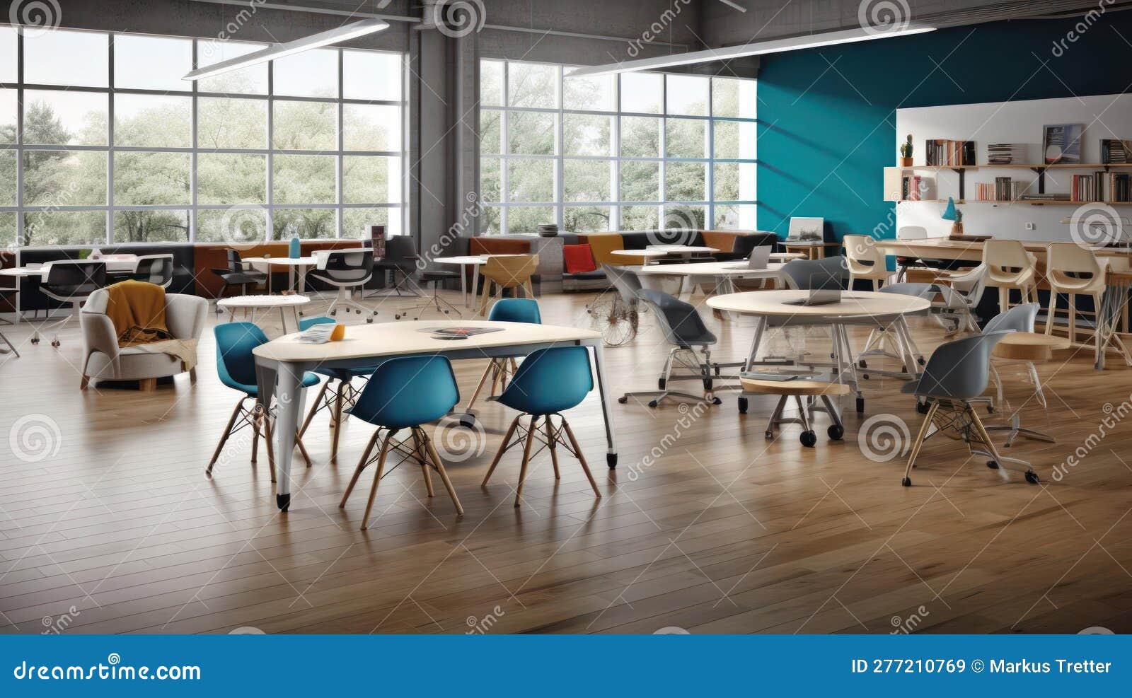 A Collaborative Workspace with a Variety of Tables and Chairs for ...