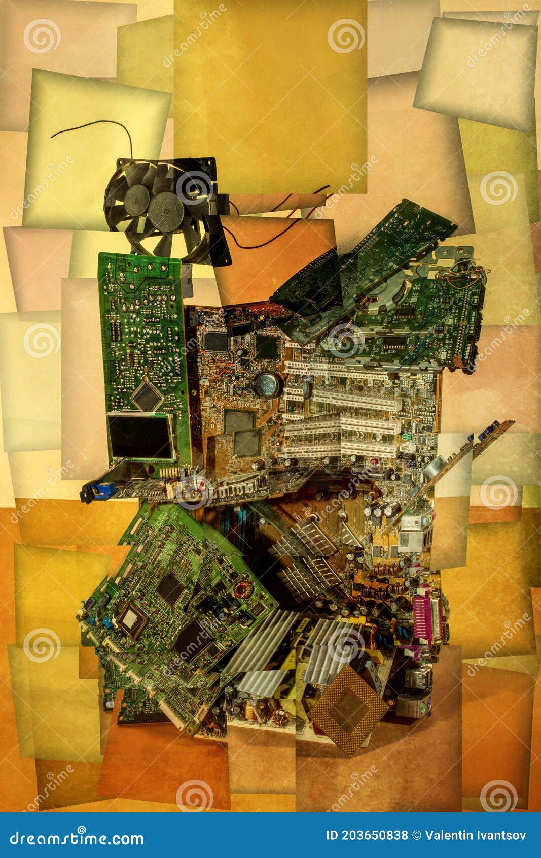 Collage of Abstract Shapes Made of Computer Circuit Boards, Stylization ...