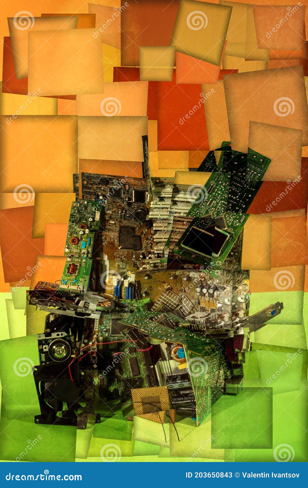 Collage of Abstract Shapes Made of Computer Circuit Boards, Stylization ...