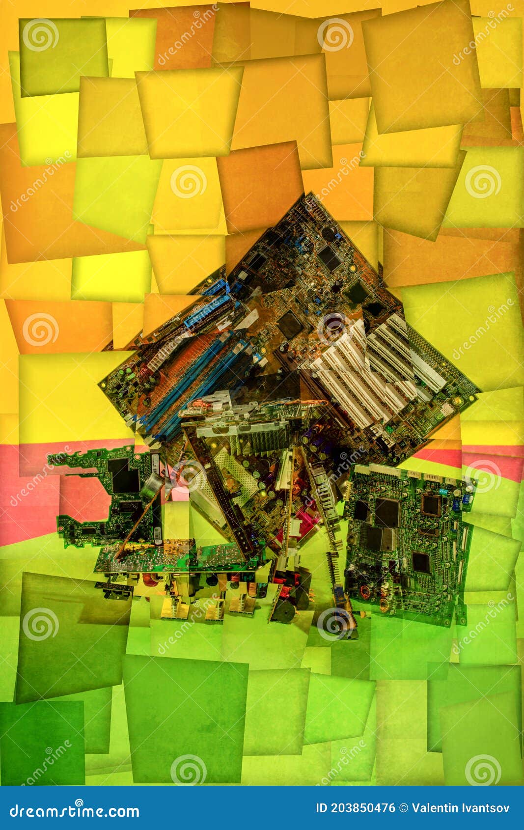 Collage of Abstract Shapes Made of Computer Circuit Boards, Stylization ...