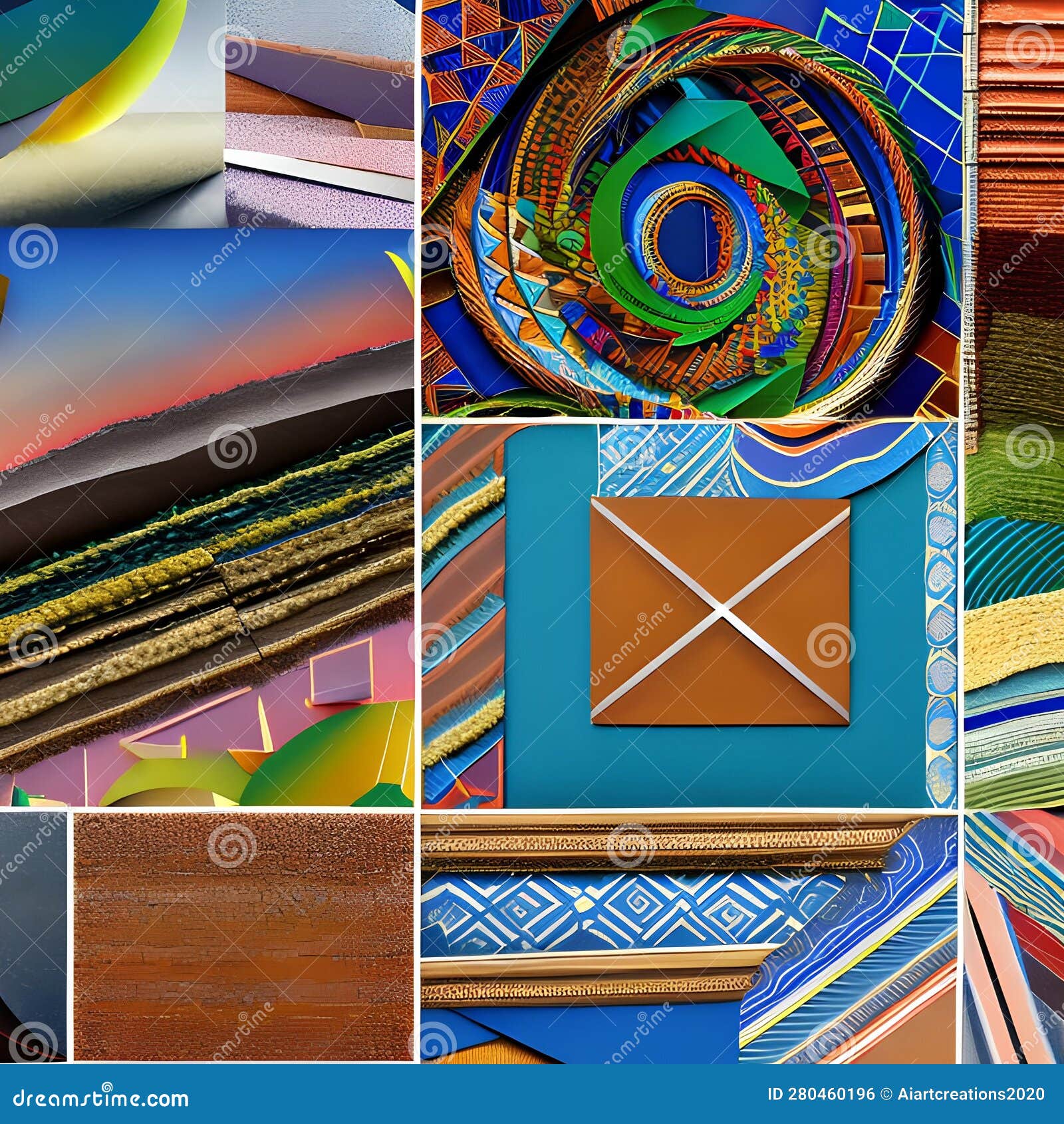 A Collage of Abstract Shapes, Textures, and Layers, Resulting in a Visually Engaging and ...