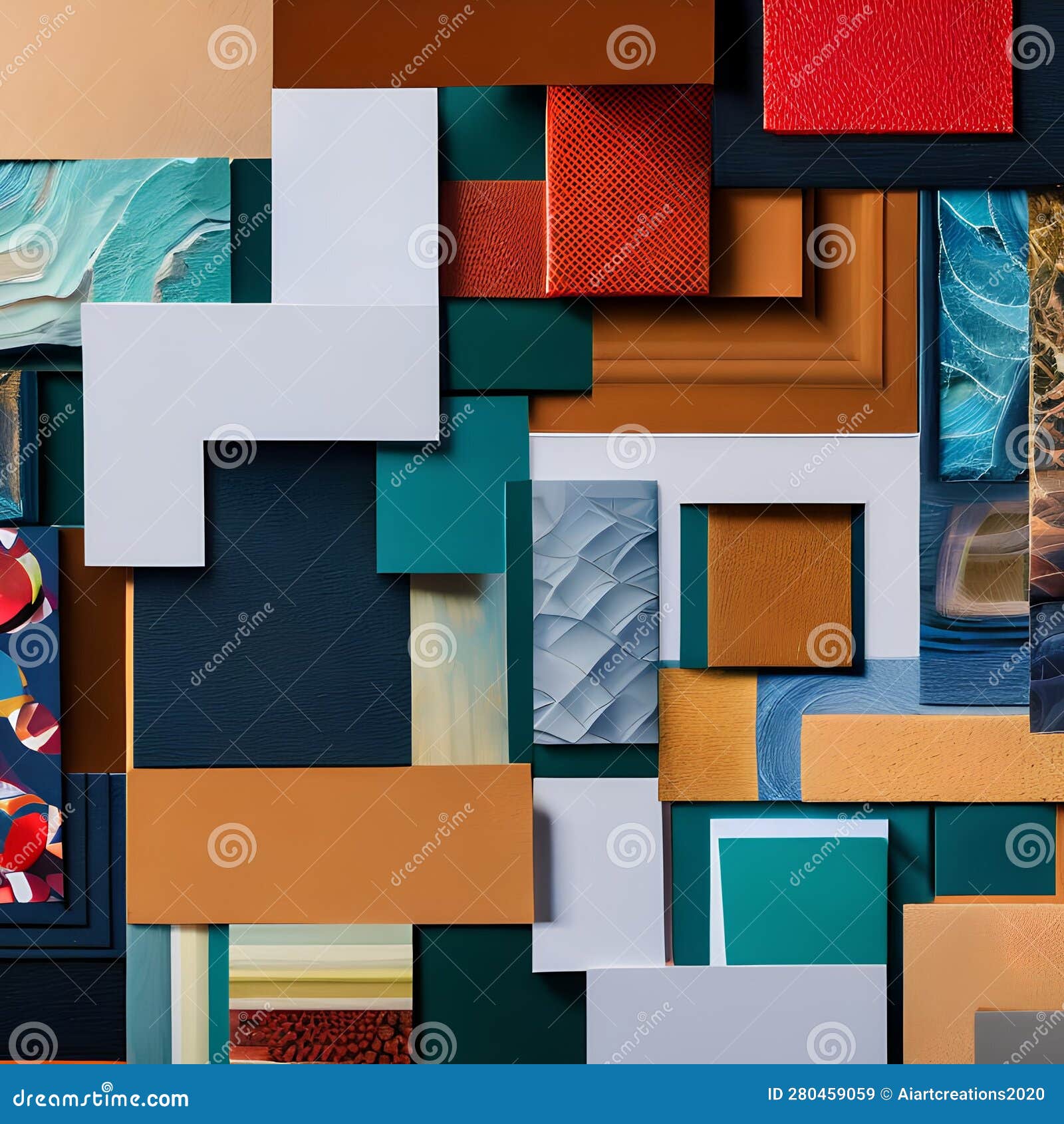 A Collage of Abstract Shapes, Textures, and Layers, Resulting in a Visually Engaging and ...