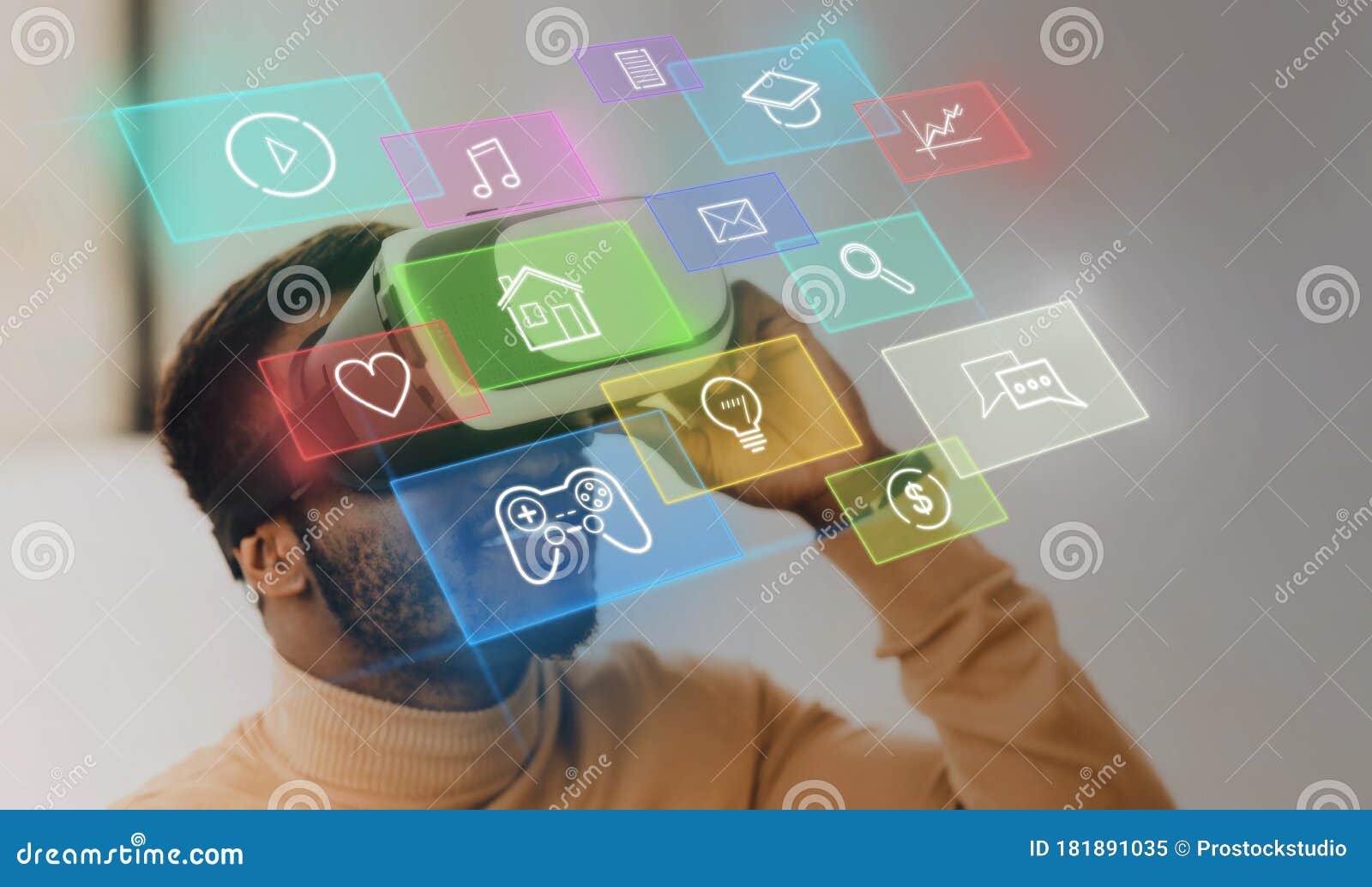 Collage with African American Guy Using Virtual Reality Headset ...