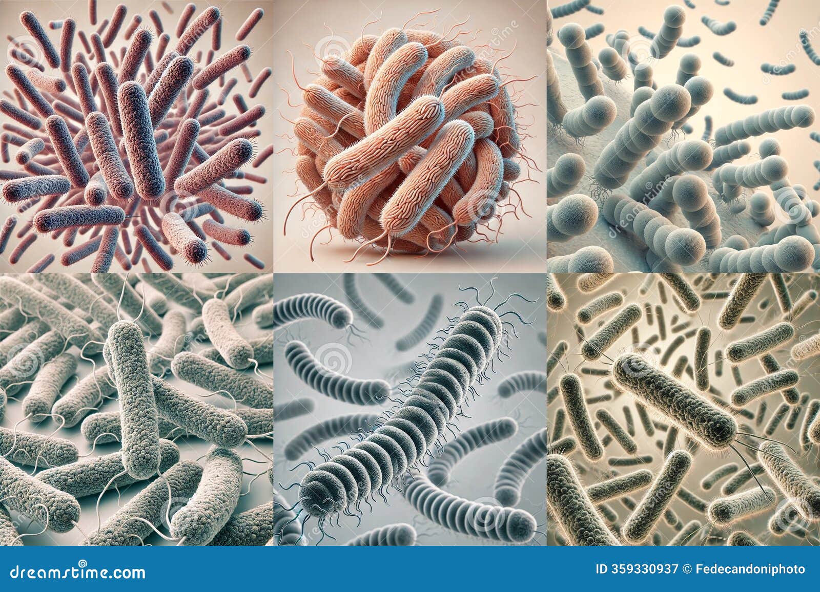 Collage of Ai Generated Images Representing Various Bacteria Seen Under a Microscope Stock Image ...