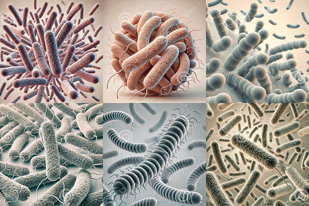 Collage of Ai Generated Images Representing Various Bacteria Seen Under ...