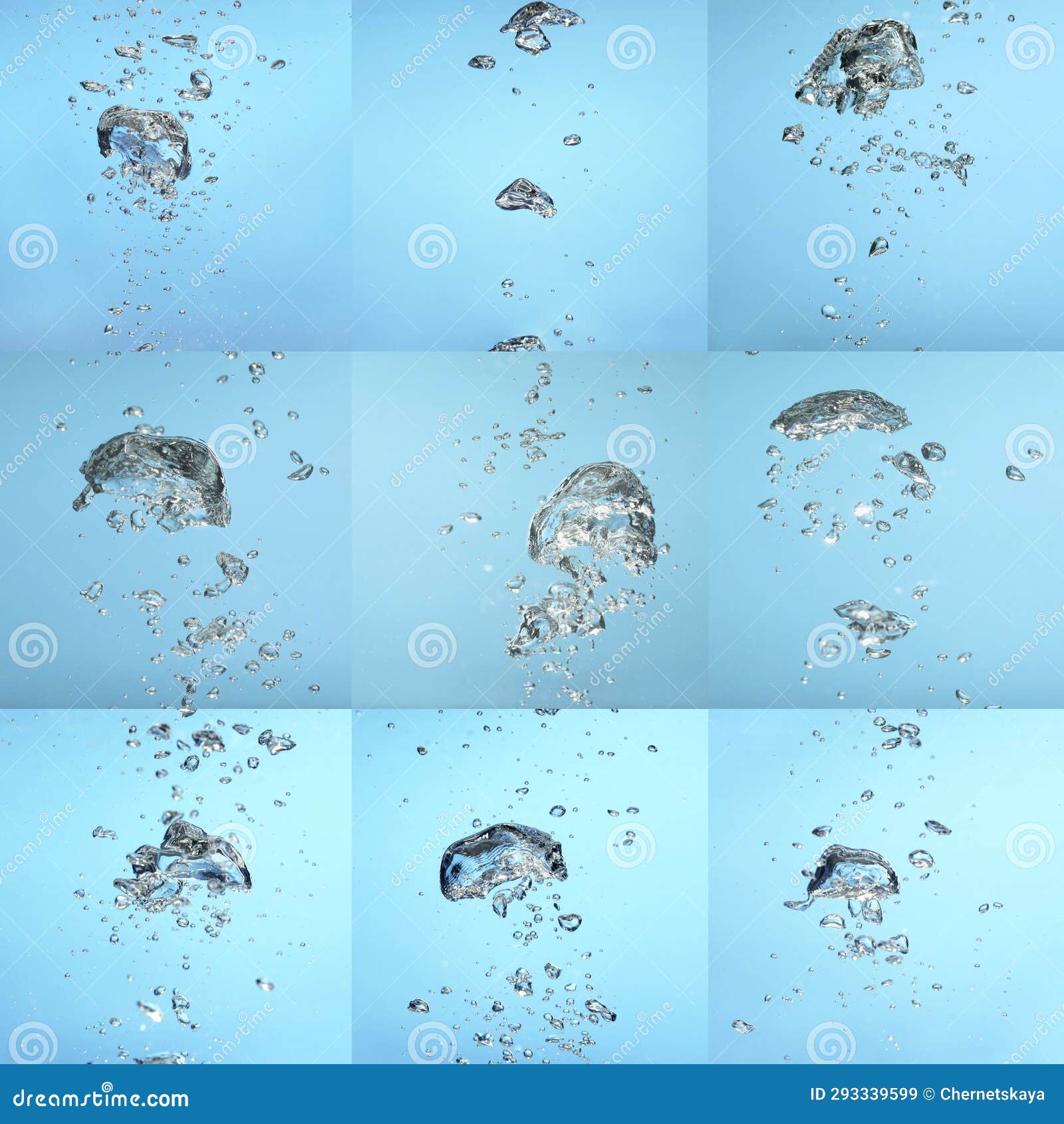 Collage with Air Bubbles in Water on Light Blue Background Stock Image ...