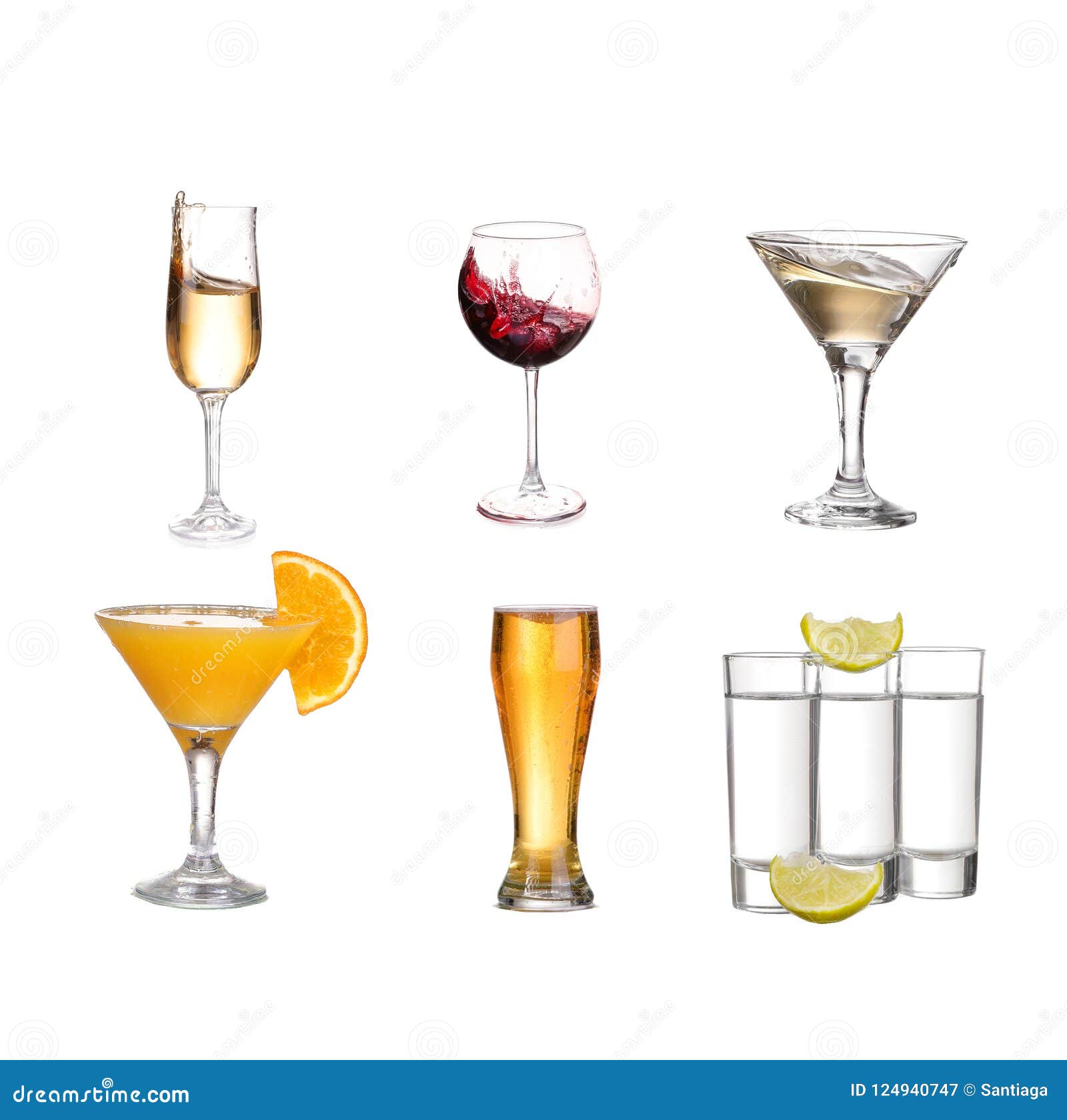 Collage of Alcohol Drinks. Isolated on White Stock Image - Image of ...