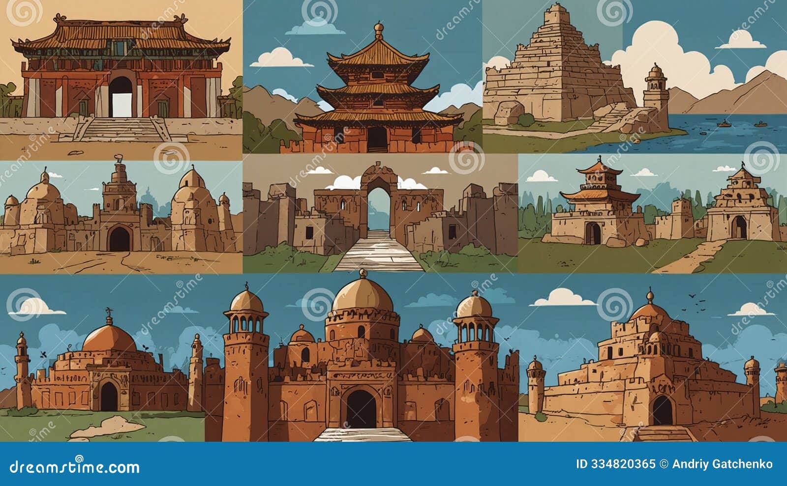 Collage Set Of Architectural Silhouette Vector Background ...