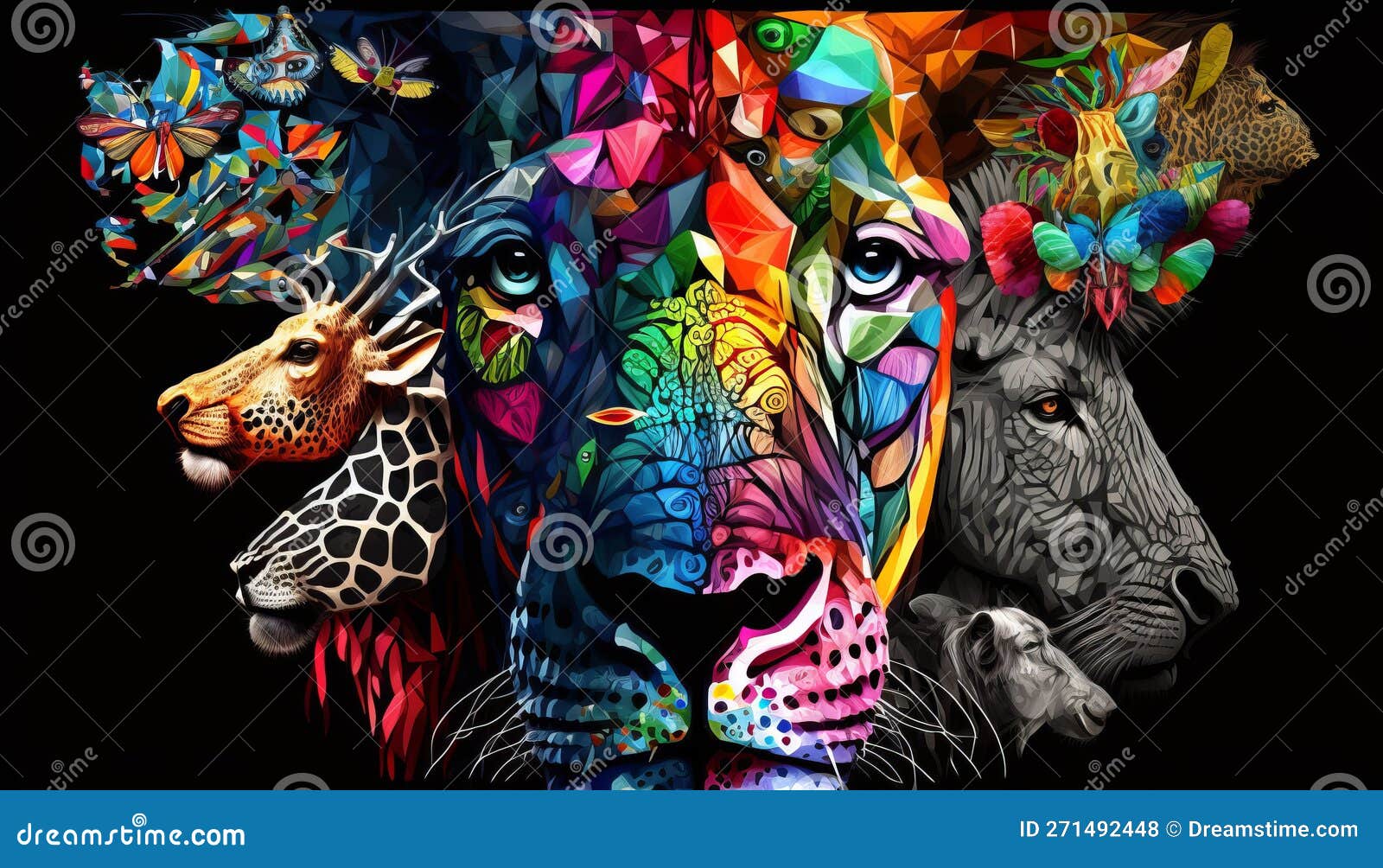 Collage Animals Background. Generative AI. Stock Illustration ...