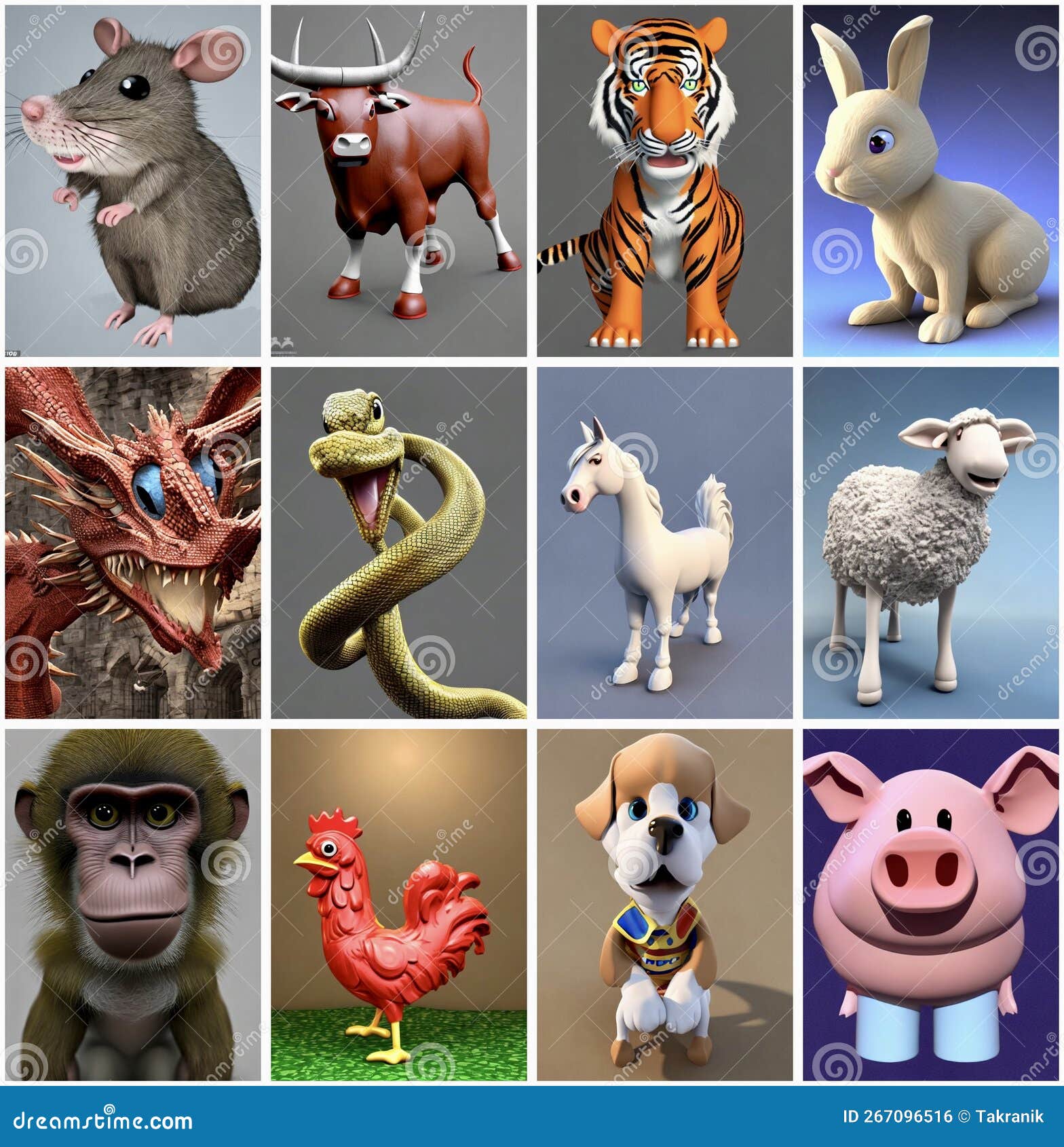 Collage of Animals that Symbolize the Years Stock Illustration ...