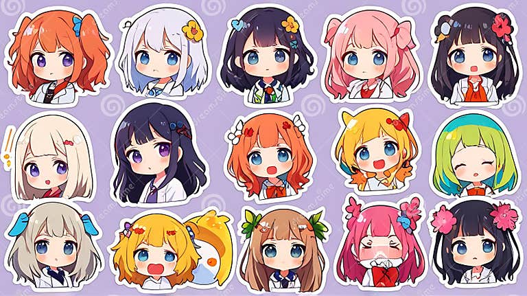 A Collage of Anime Faces with Different Characters Stock Illustration ...