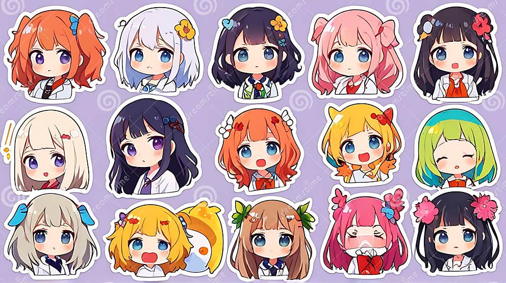 A Collage of Anime Faces with Different Characters Stock Illustration ...