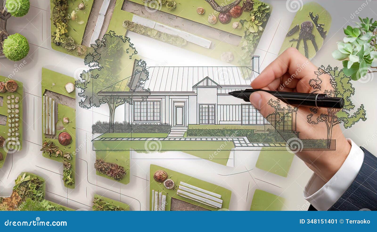 Collage of an Architectural Bureau, Minimalist House and Garden Plan ...