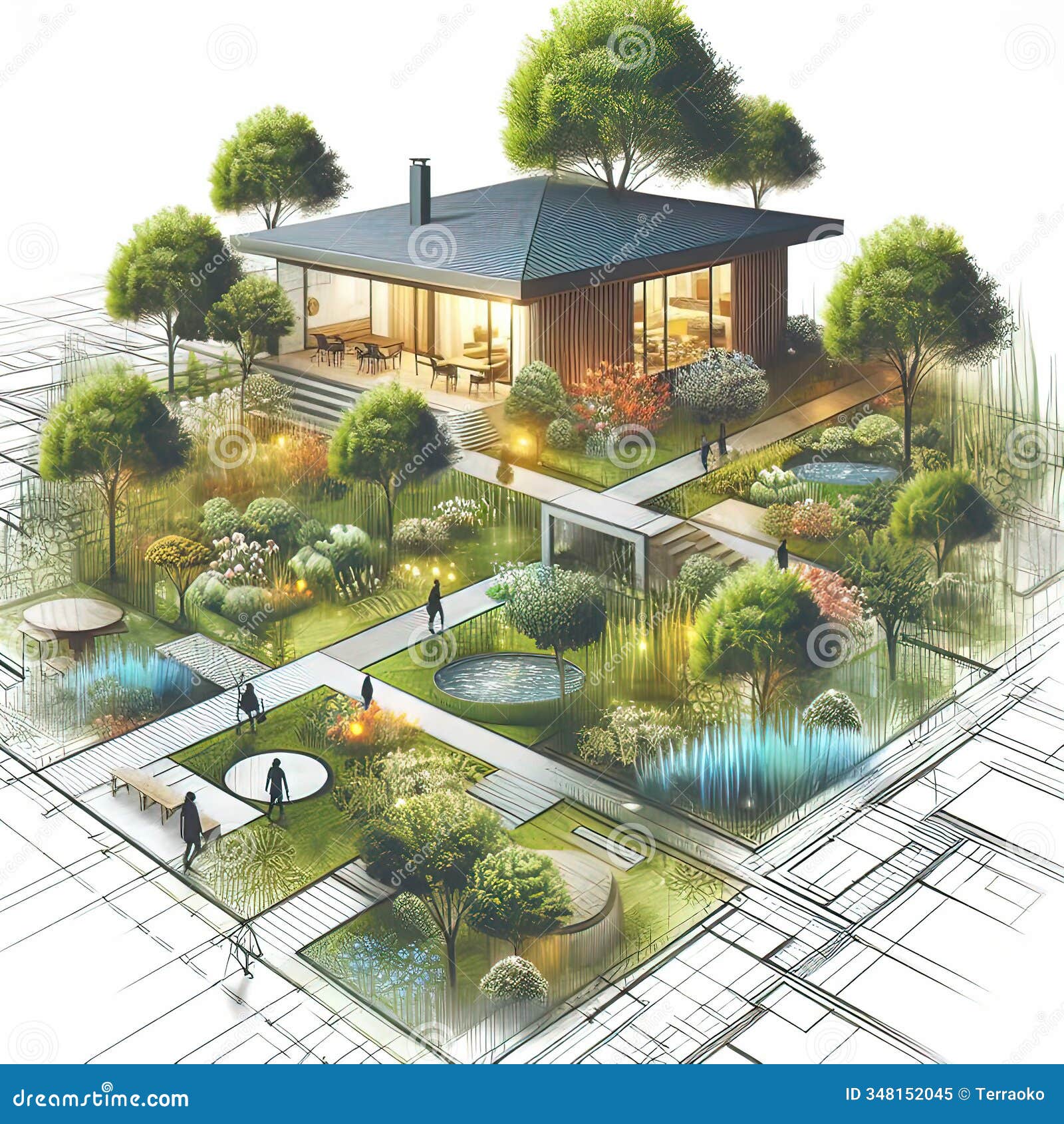 Collage Of An Architectural Bureau, Minimalist House And Garden Plan ...
