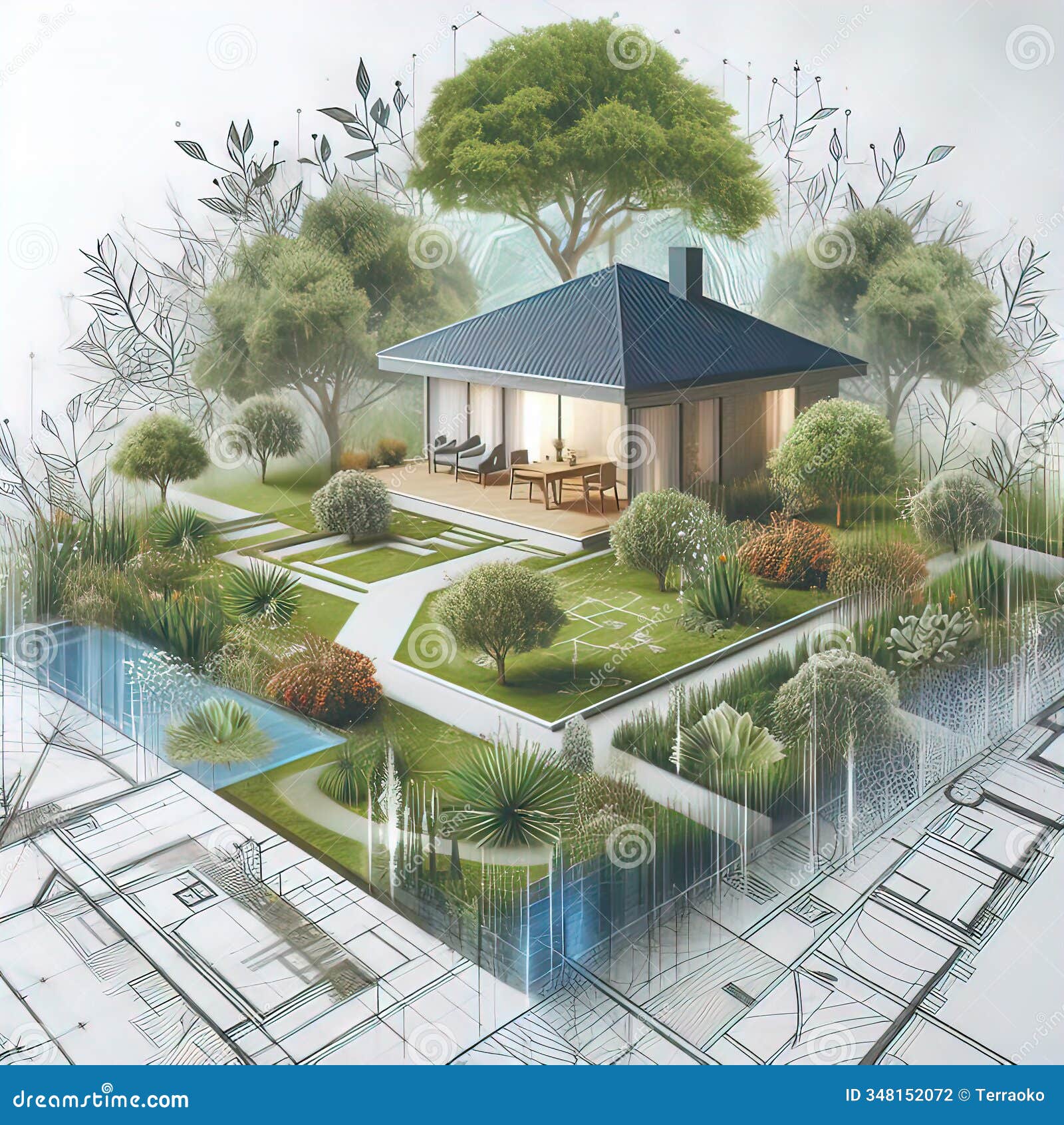 Collage of an Architectural Bureau, Minimalist House and Garden Plan ...