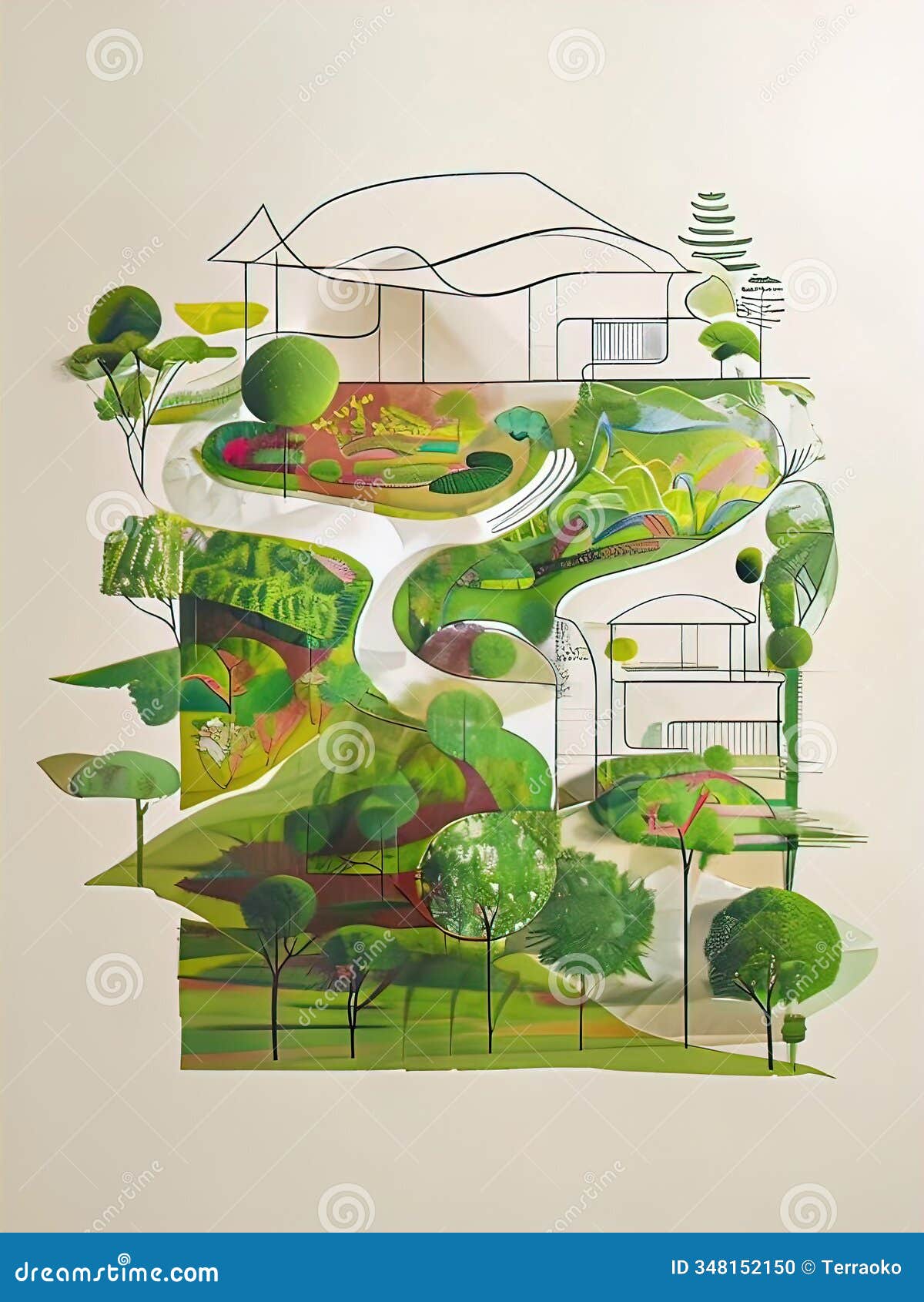 Collage of an Architectural Bureau, Minimalist House and Garden Plan ...