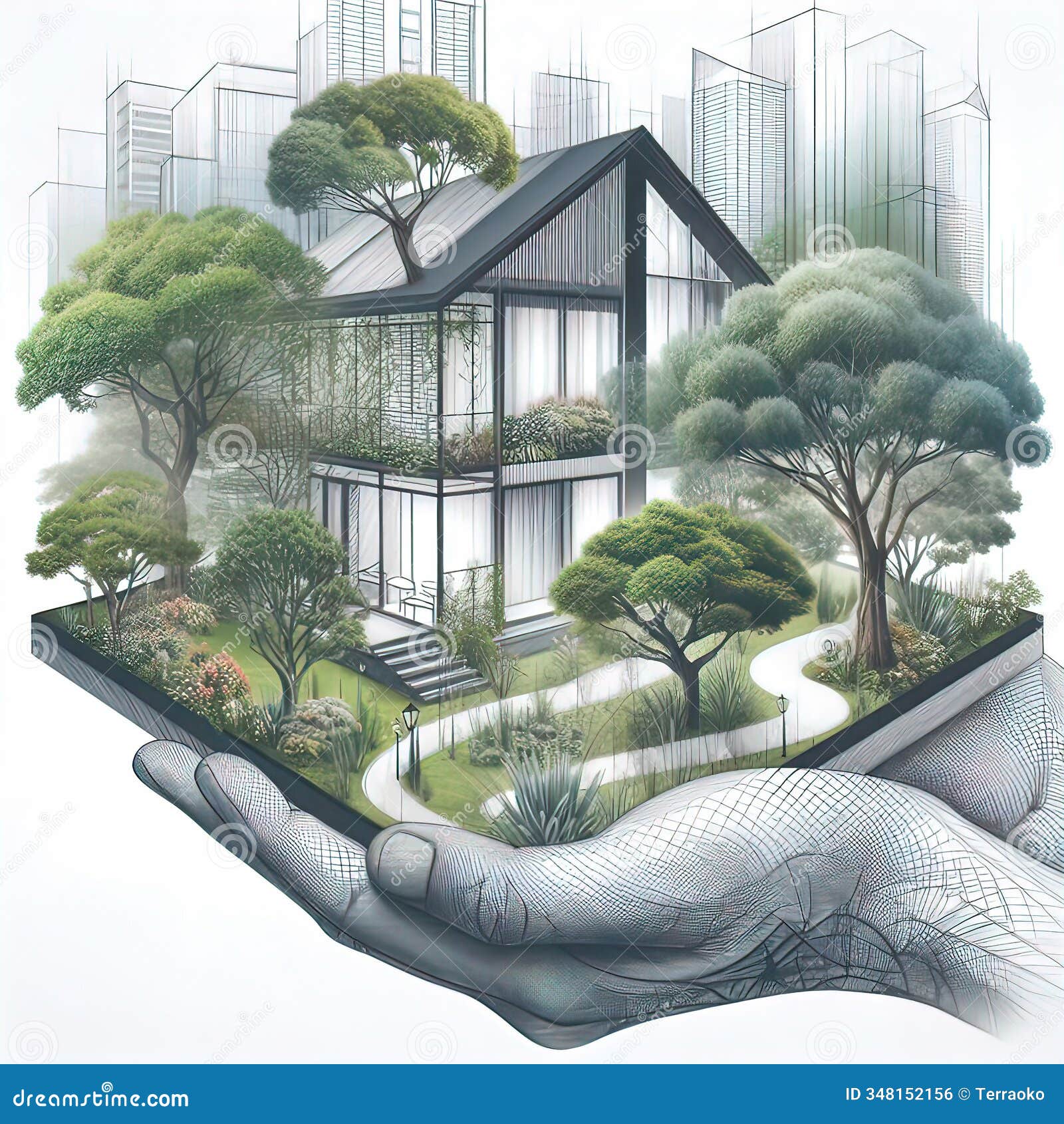 Collage Of An Architectural Bureau, Minimalist House And Garden Plan ...