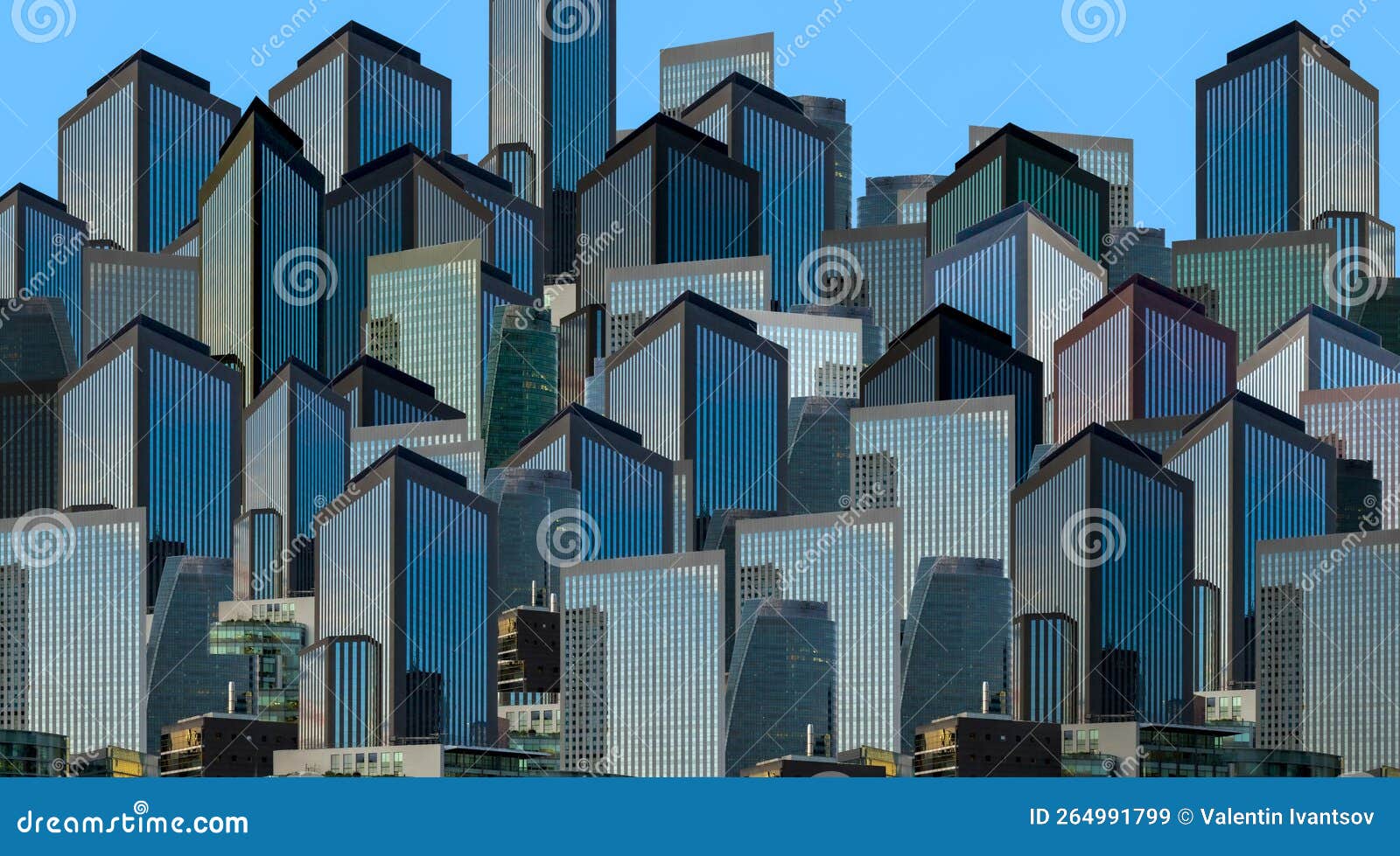 Collage with the Architecture of Modern High-rise Buildings Against the ...